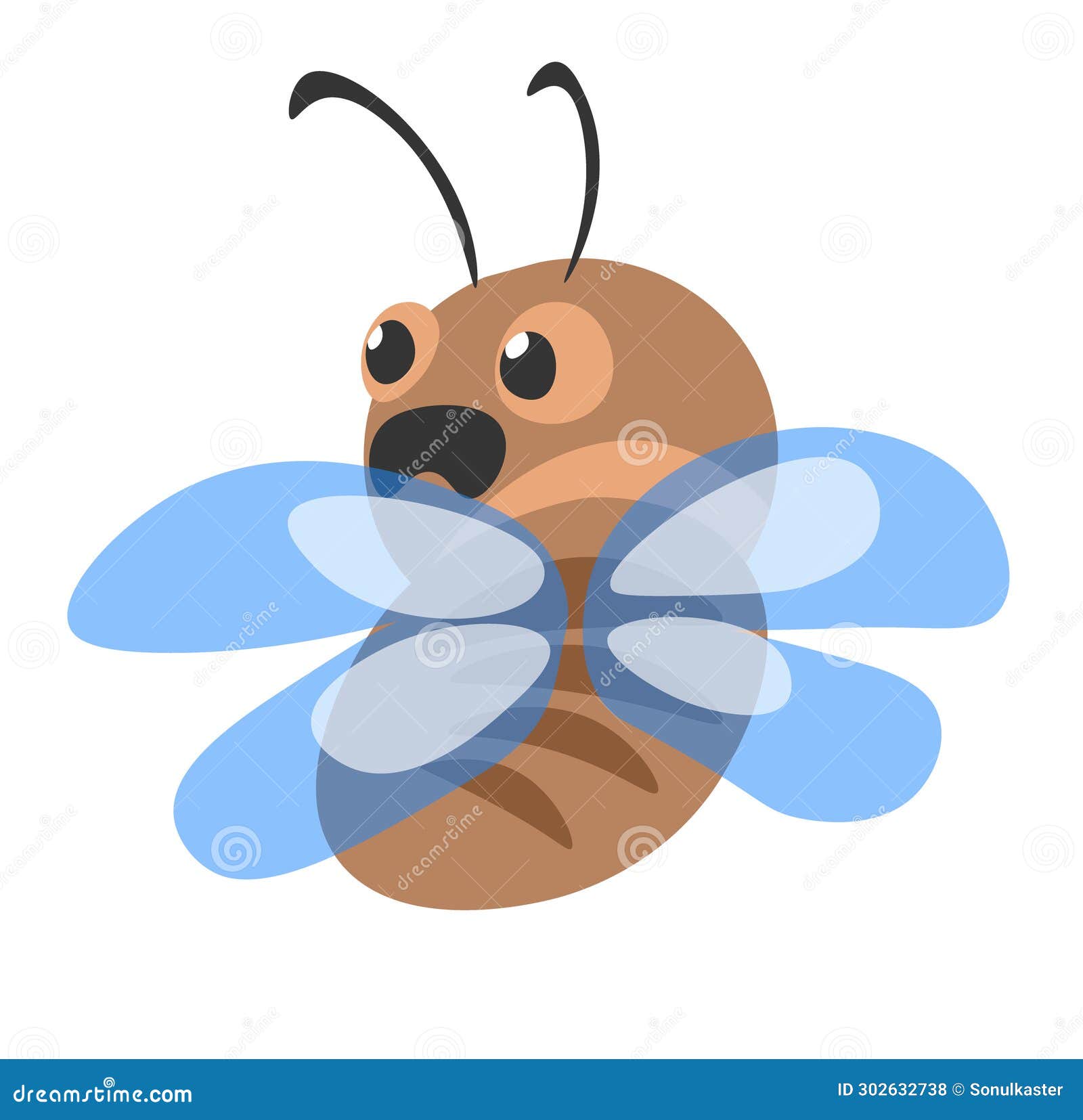 Surprised or Scared Fly, Insect with Open Mouth Stock Vector ...