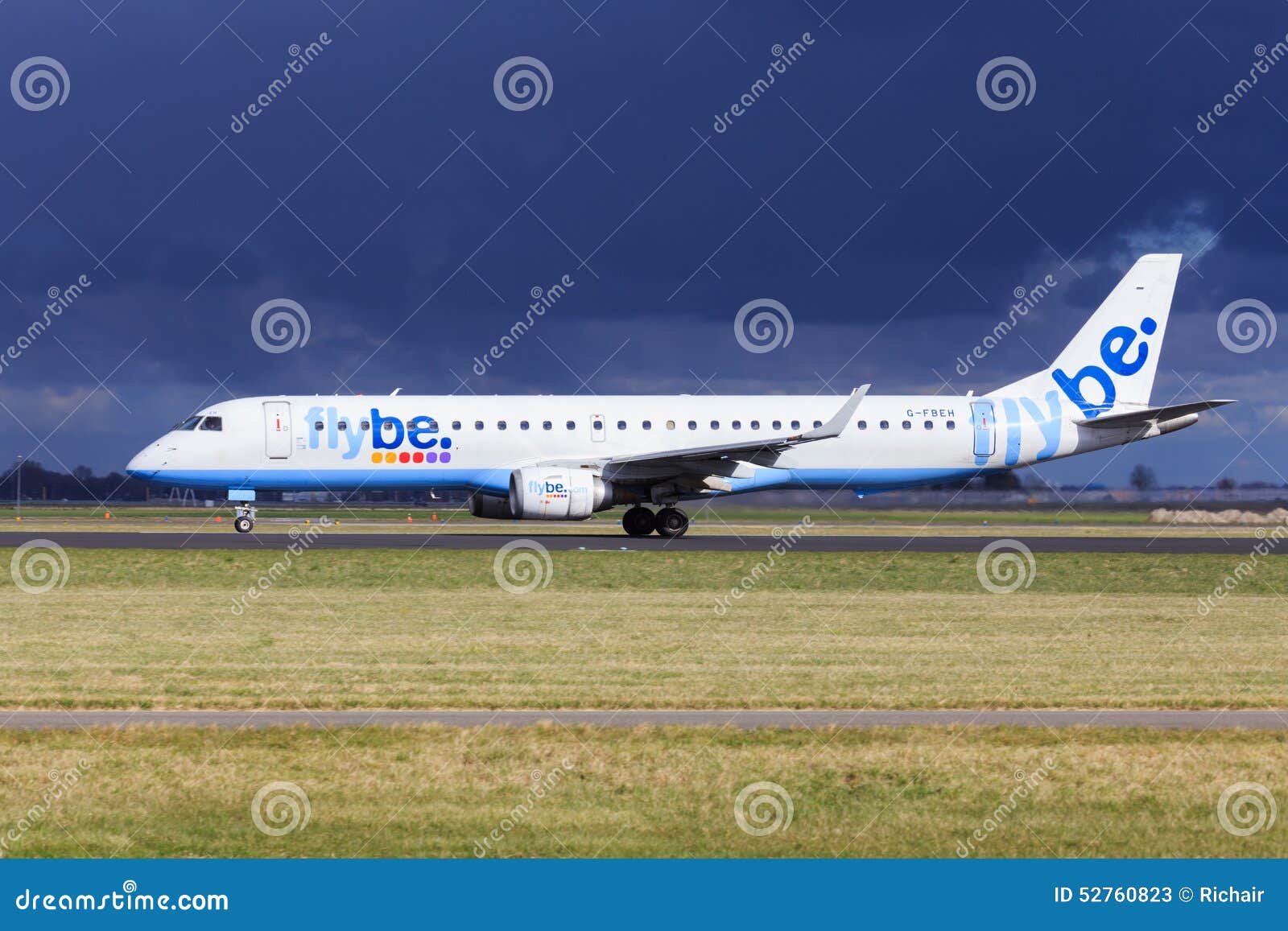 A Flybe Embraer E190 Plane Taxis After Landing At London Gatwick ...