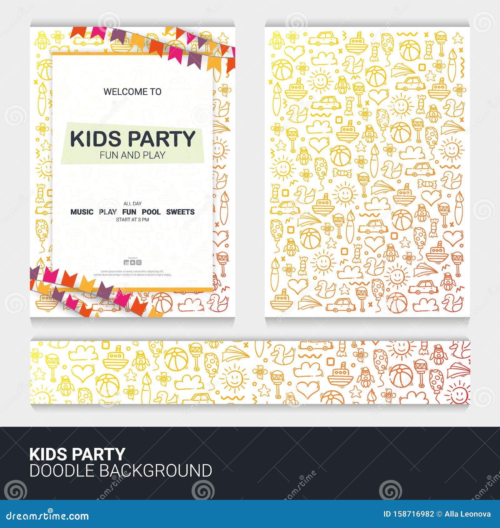 Flyer or Brochure Template with Kids Doodle Background. Stock Vector ...