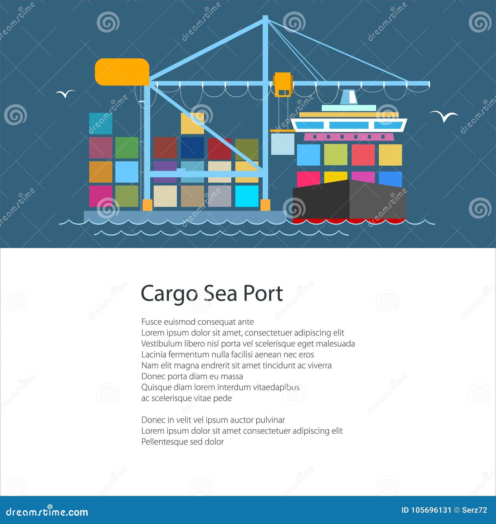 Flyer with Cargo Port stock vector. Illustration of freighter - 105696131