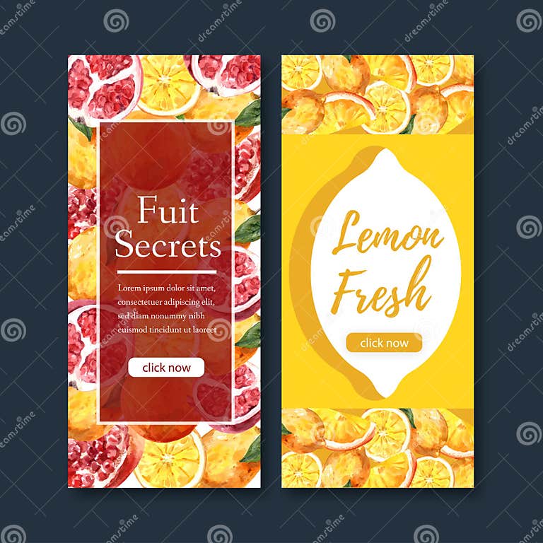 Flyer Design with Fruits Themed , Creative Lemon and Ruby Vector ...