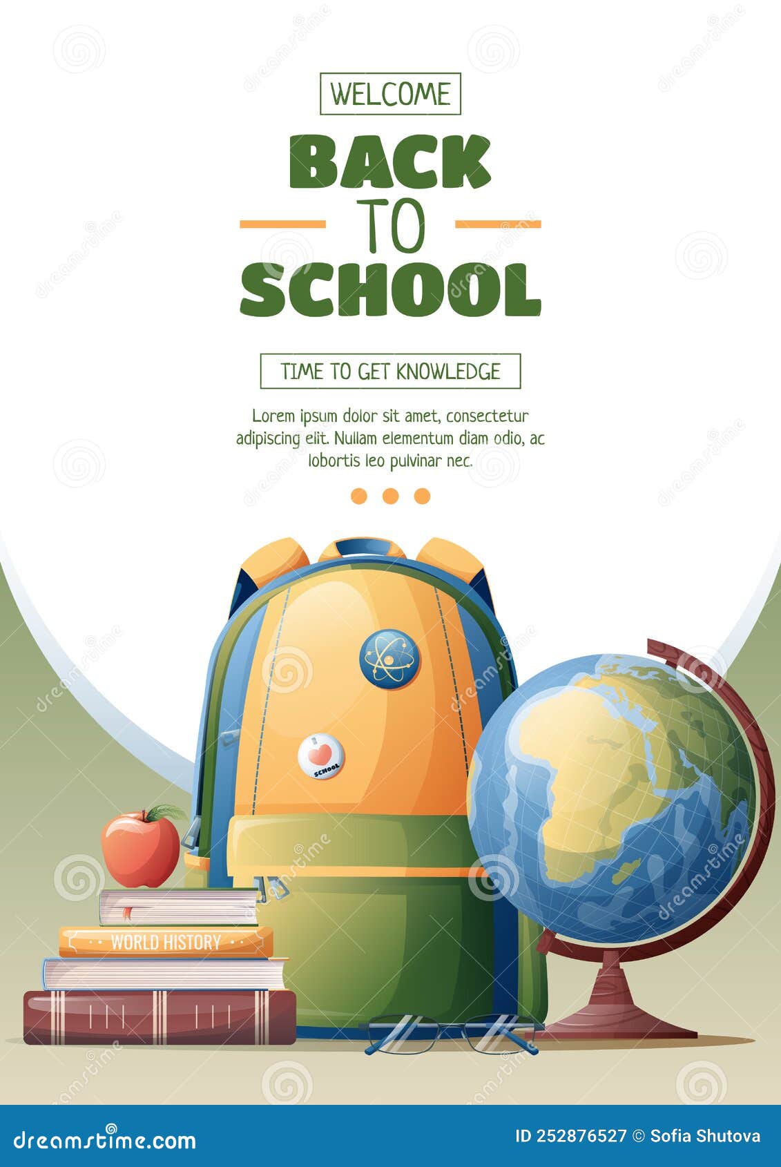 Flyer Design with School Backpack, Globe and Textbooks. School Time ...