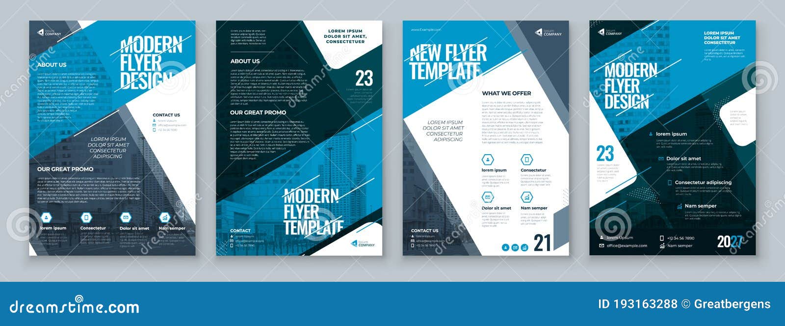 Flyer Design Set. Blue Modern Flyer Background Design. Template Layout ...