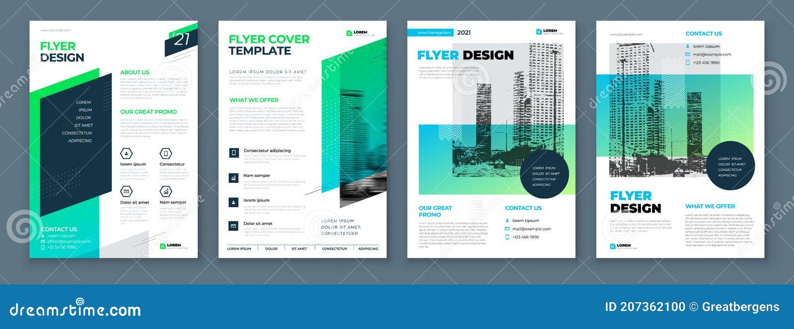 Flyer Design Set. Green Modern Flyer Background Design. Template Layout ...
