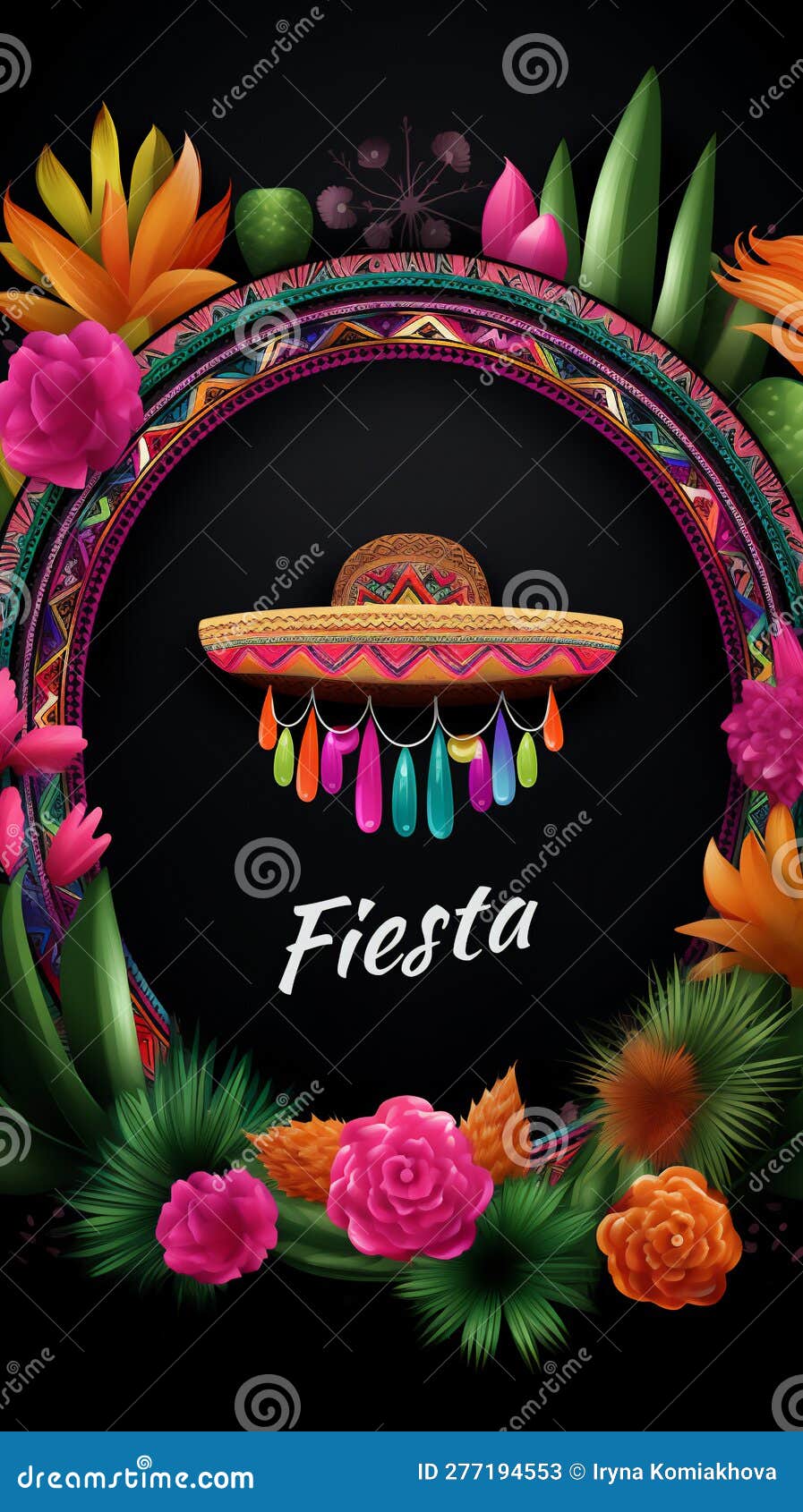 Flyer Design Template Empty Cacti with Sombrero on Black Background ...