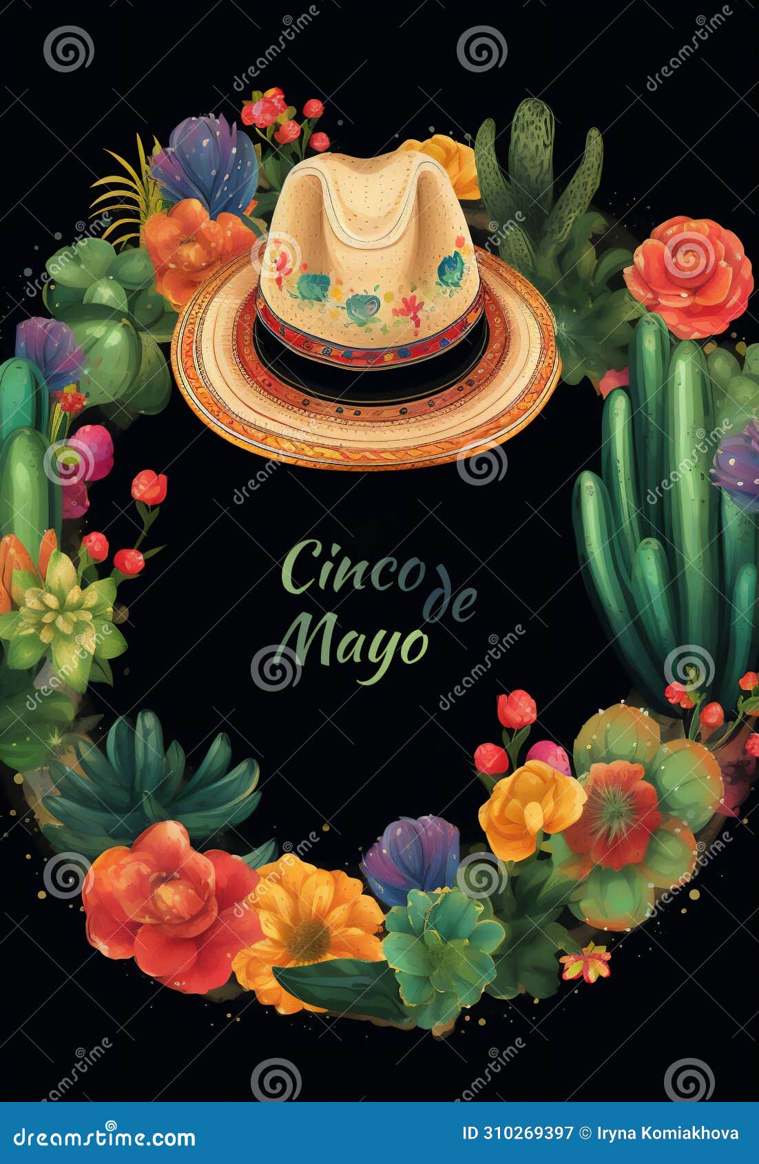 Flyer Design Template Empty Cacti with Sombrero on Black Background ...