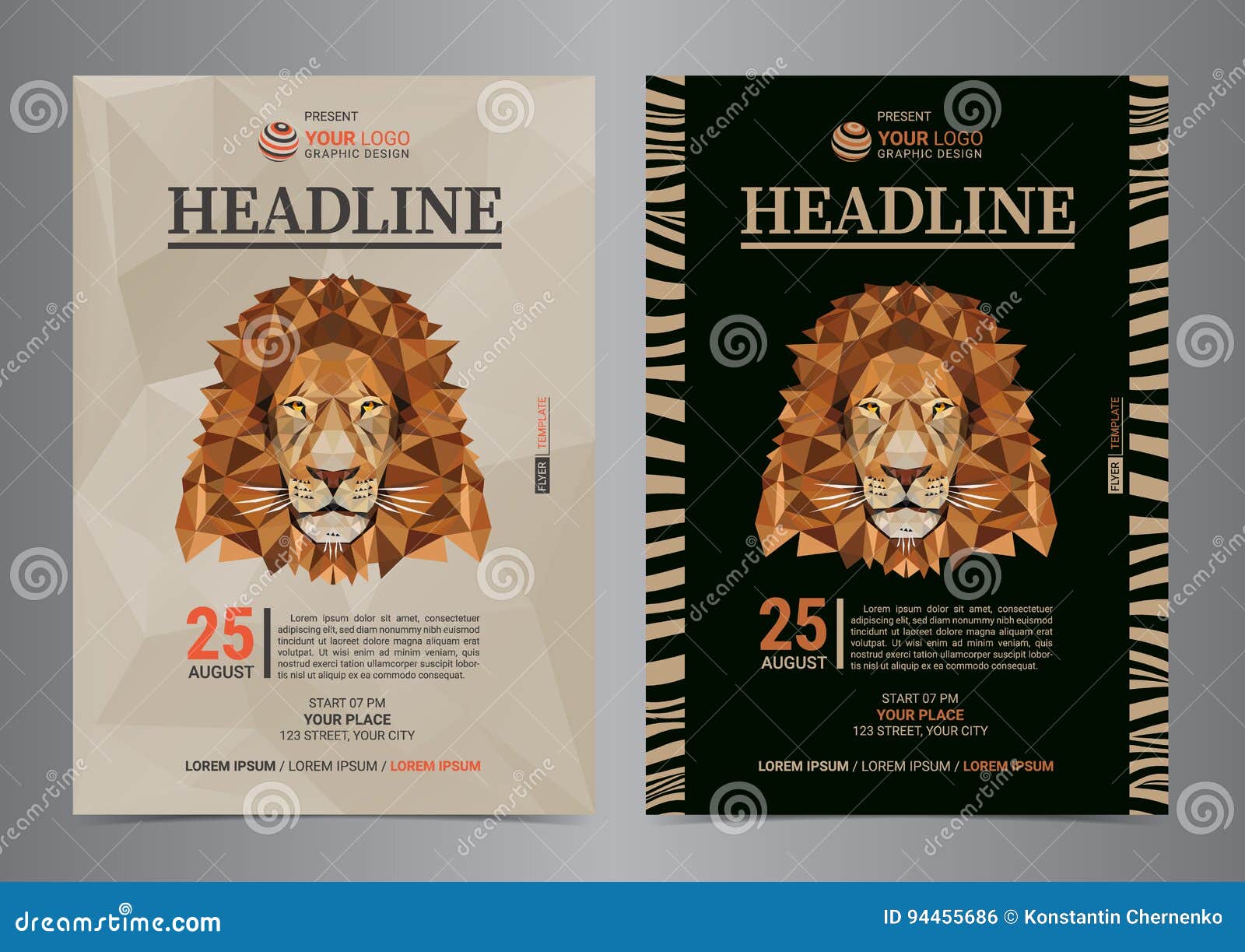 Flyer Layout with Lion Abstract Portrait. Stock Vector - Illustration ...