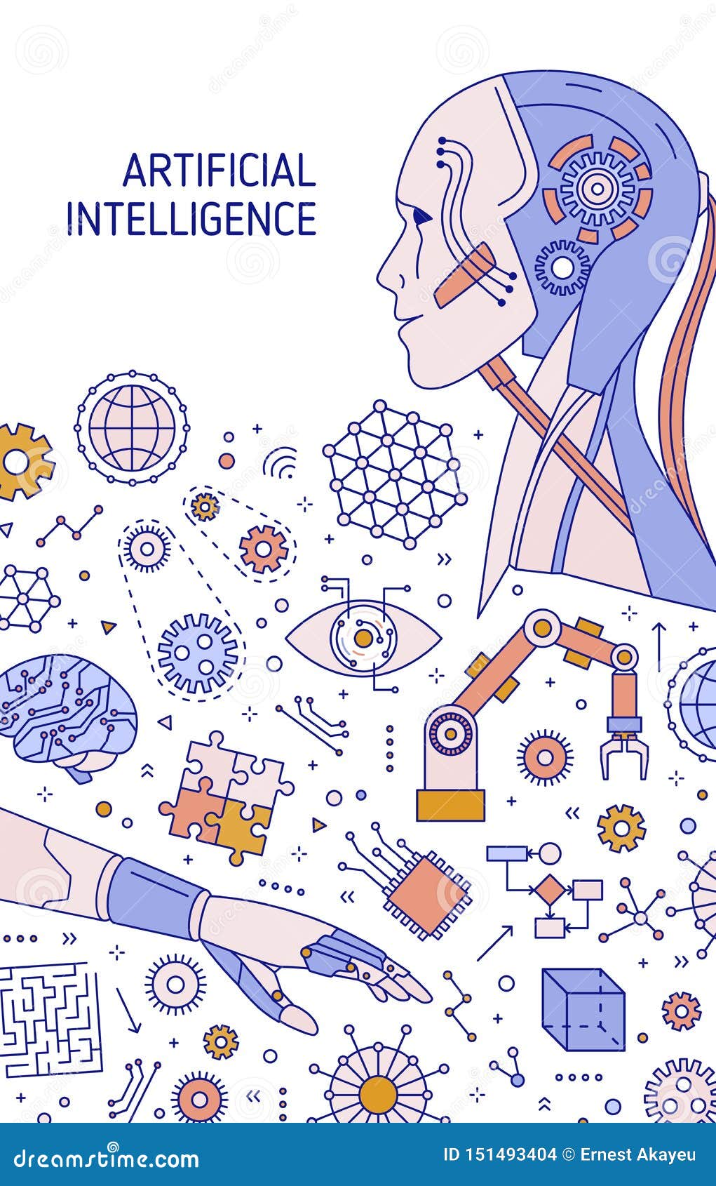 Flyer Or Poster Template With Robot, Robotic Arm, Automatic Manipulator ...