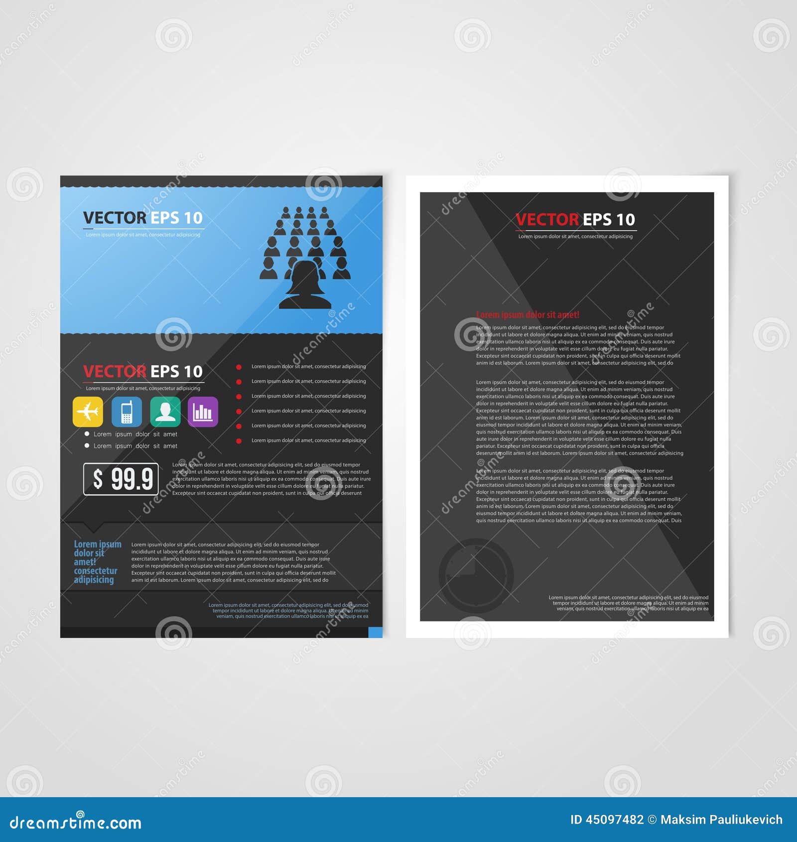 Flyer Template Back and Front Design. Stock Vector - Illustration of ...