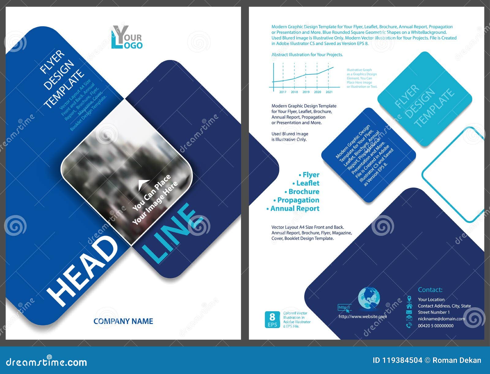 Flyer Template with Blue Rounded Squares Stock Vector - Illustration of ...