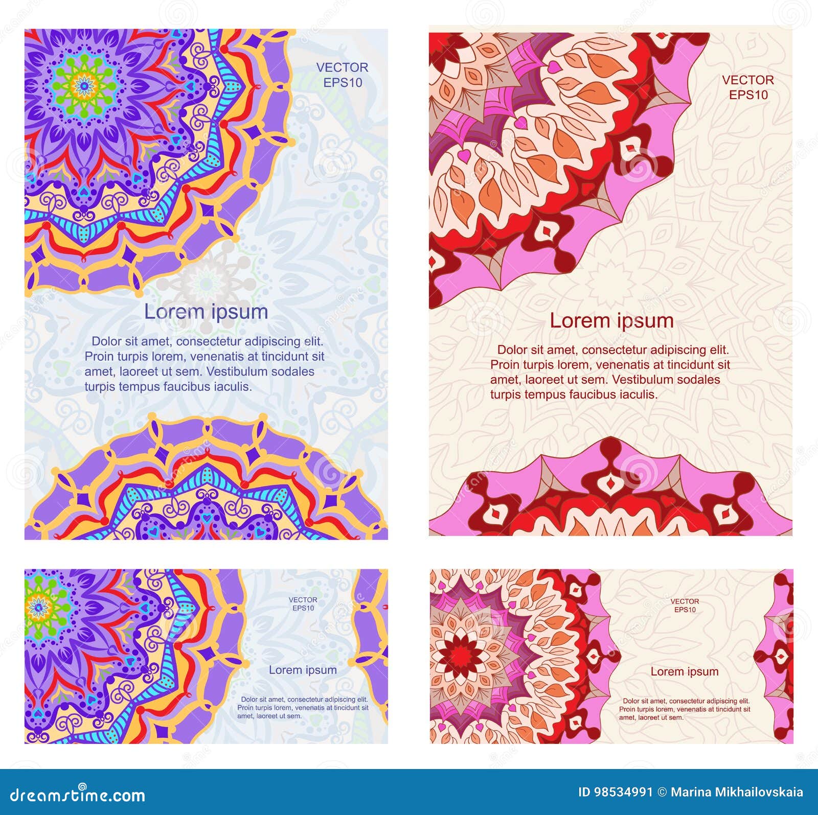 Flyer Template, Postcard, Booklet, Colorful Bright Mandala on a Faded ...