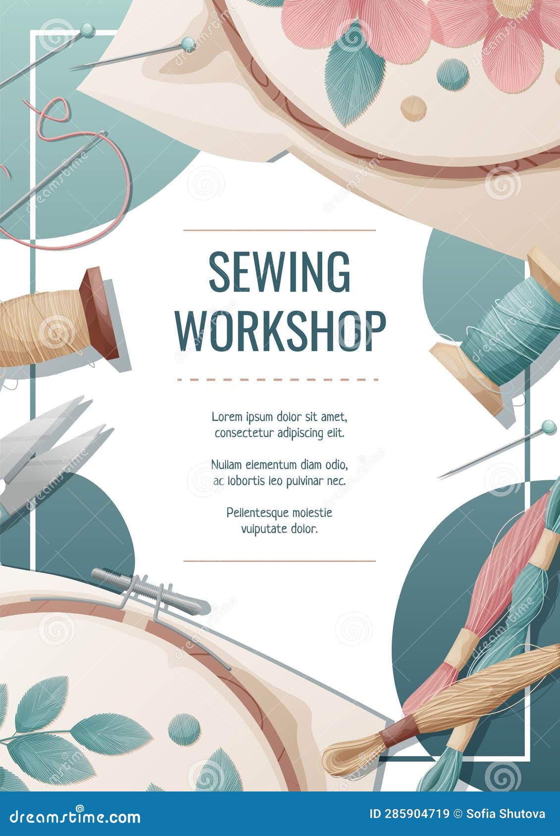 Flyer Template for Sewing Atelier, Workshop. Poster with Hoop, Thread ...