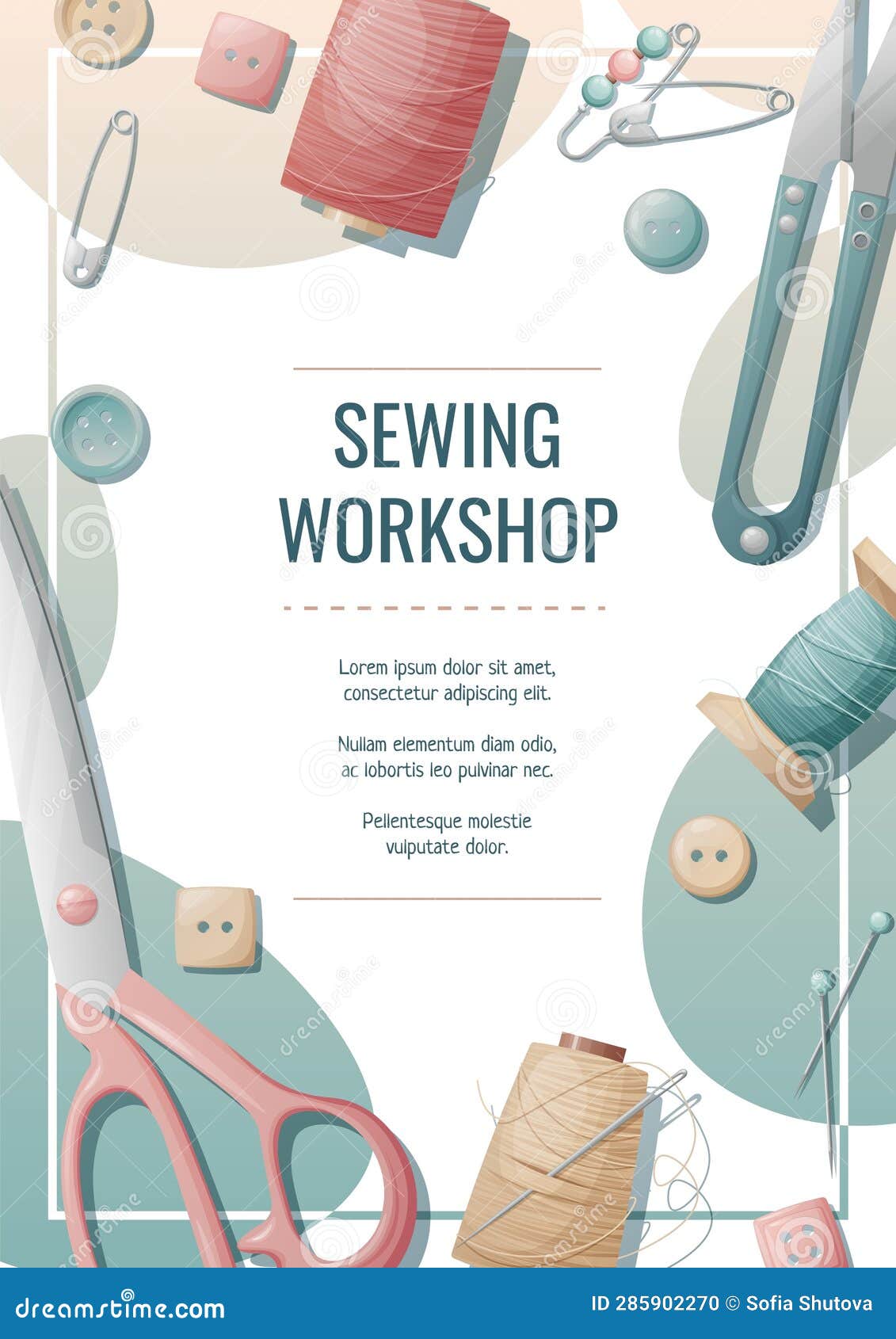 Flyer Template for Sewing Atelier, Workshop. Poster with Threads ...
