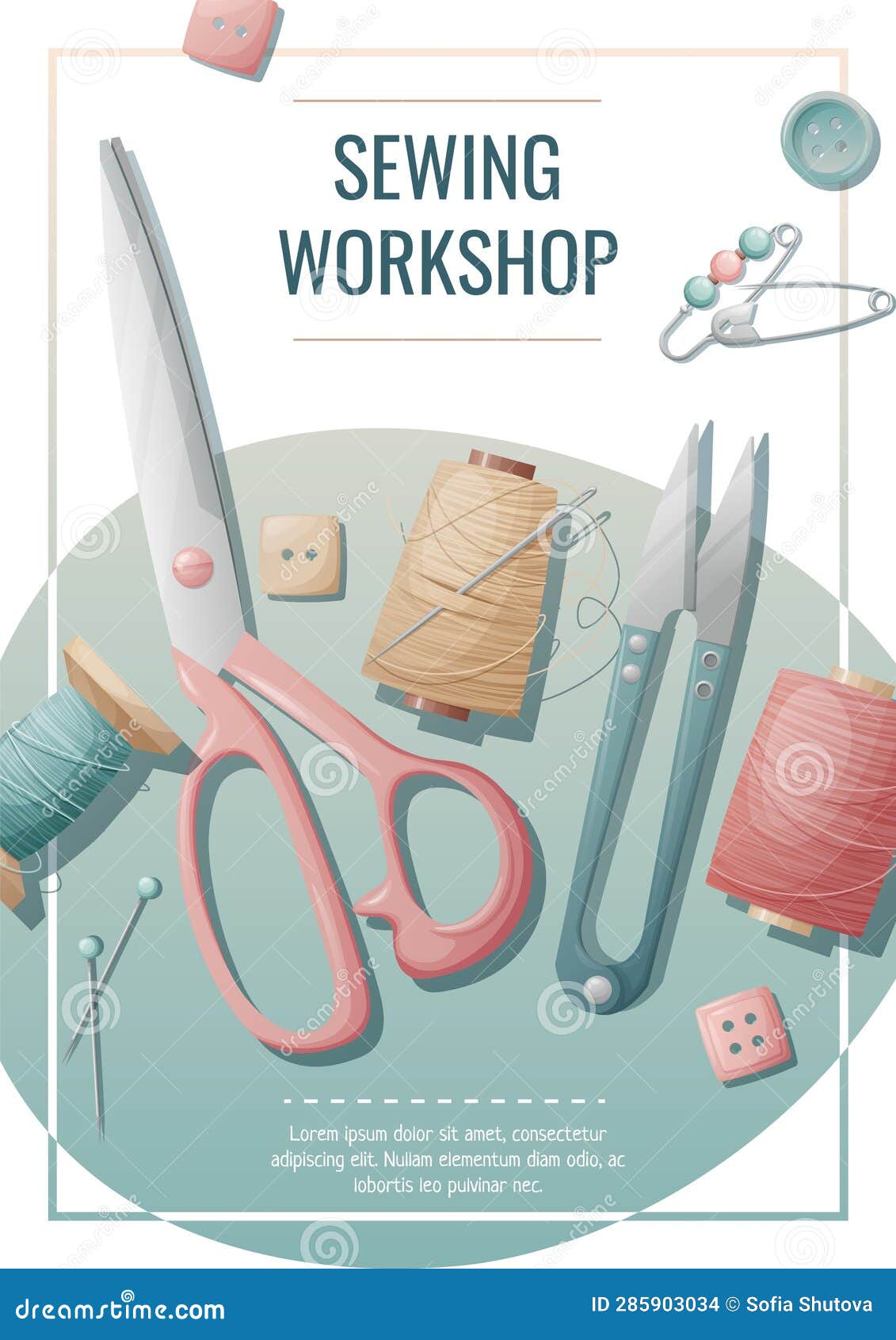 Flyer Template for Sewing Atelier, Workshop. Poster with Threads ...