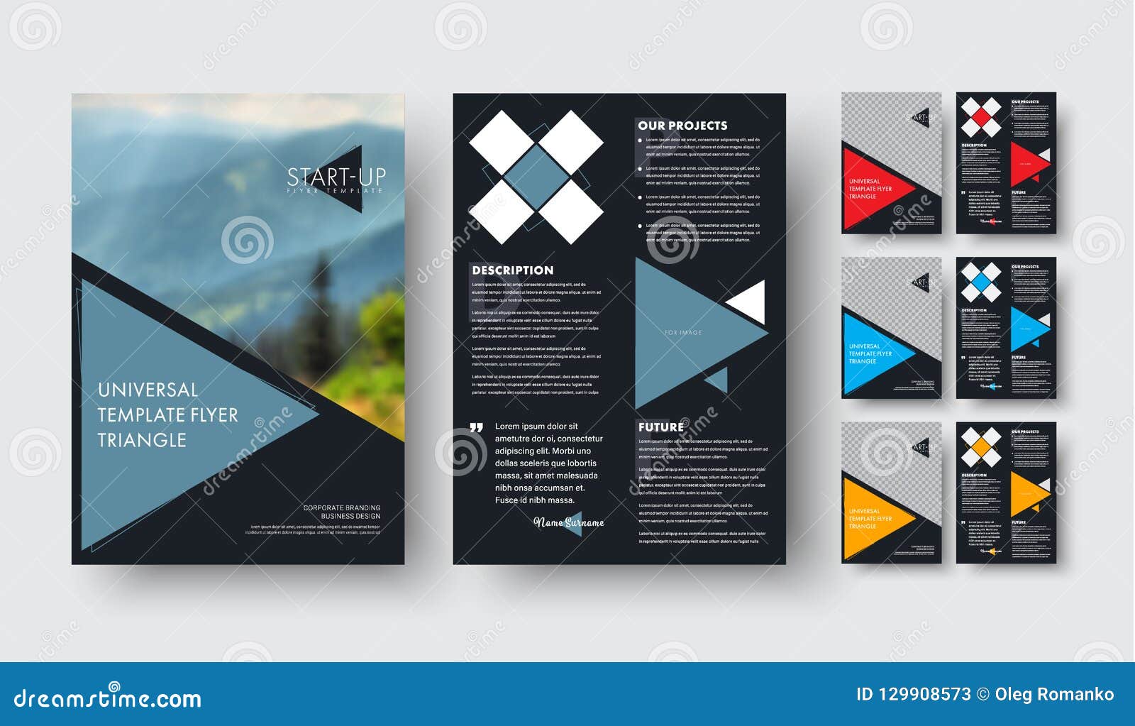 Flyer Template with Triangular Colors Elements. Front and Back P Stock ...