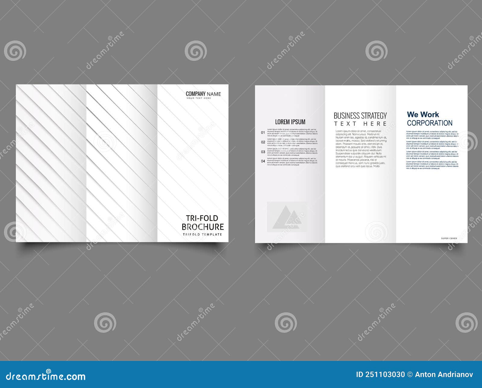White Trifold Brochure. Flyer with Thin Lines on the Front of the Page ...
