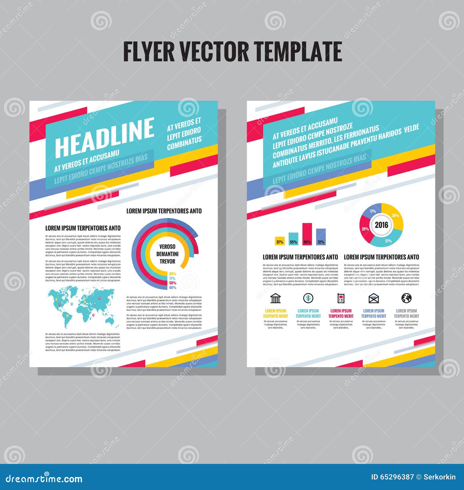 Flyer Vector Template with Infographic, Icons and World Map. Brochure ...