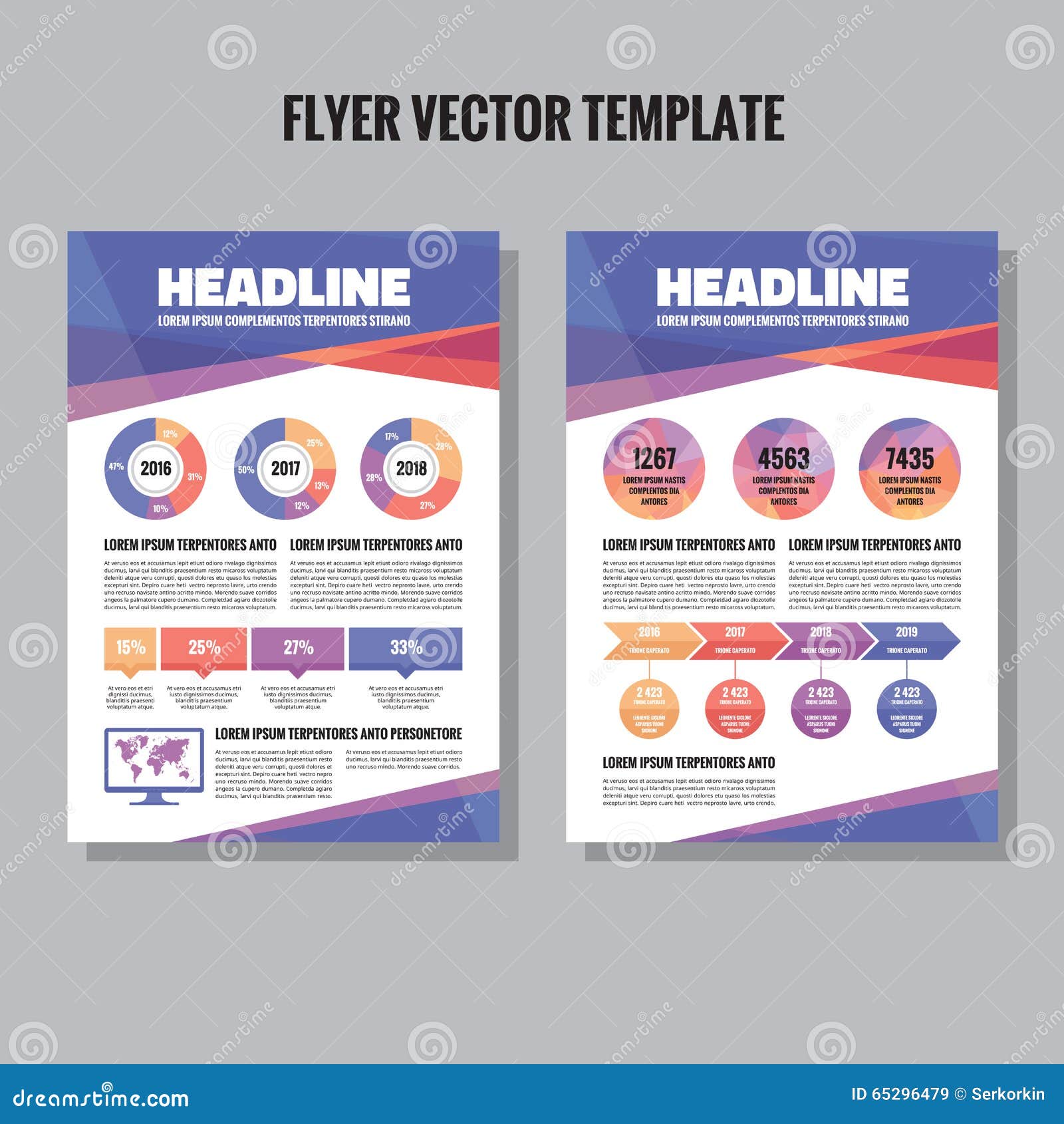 Flyer Vector Template With Infographic, Timeline And World Map ...