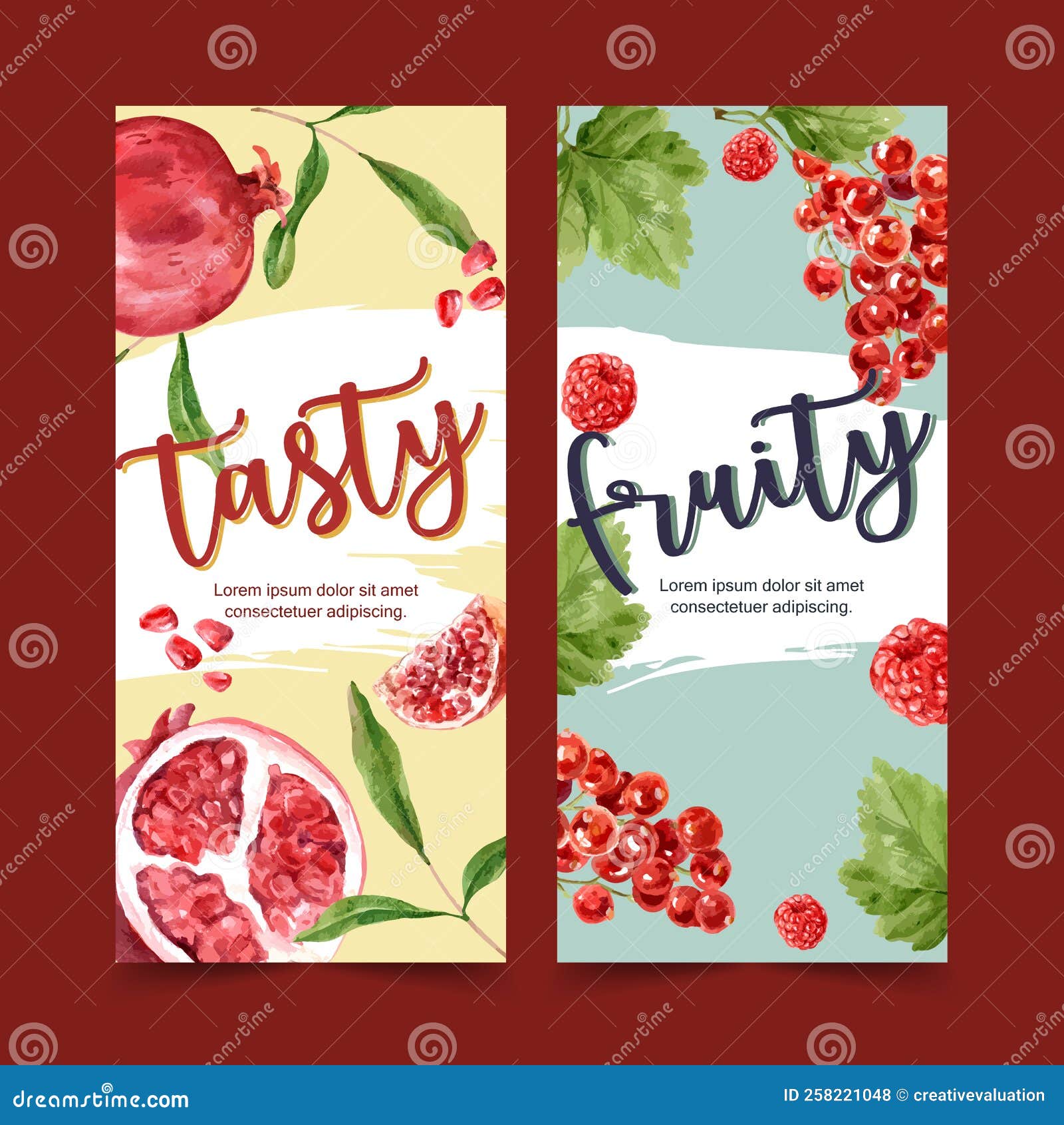 Flyer Watercolor Design with Beautiful Fruits Theme, Creative with Ruby ...