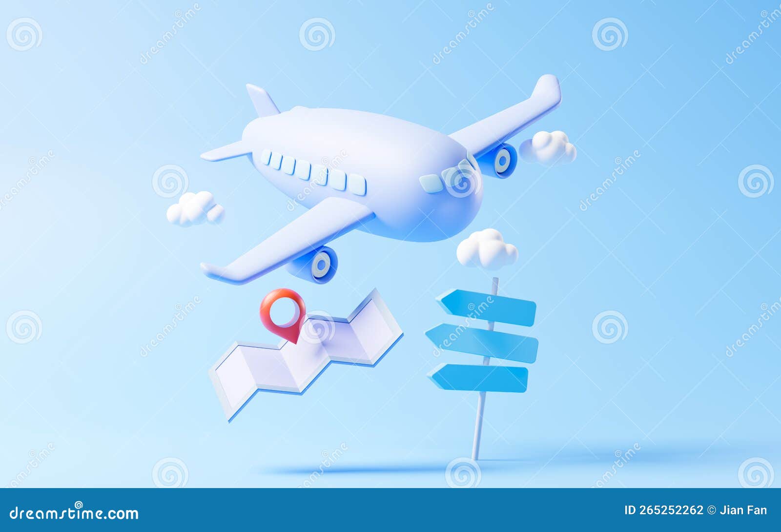 Flygplan Med Tecknad Stil 3d-rendering Stock Illustrationer ...