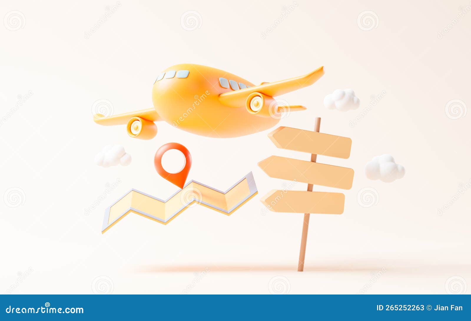 Flygplan Med Tecknad Stil 3d-rendering Stock Illustrationer ...