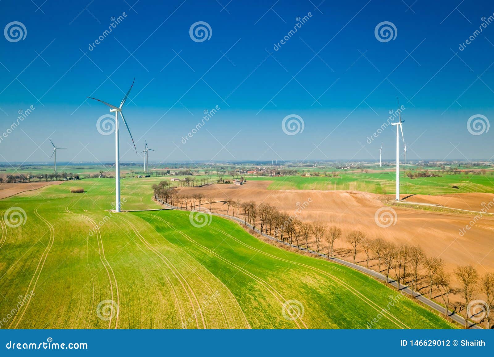 Flying Above Big Wind Turbines As Alternative Energy Stock Photo ...