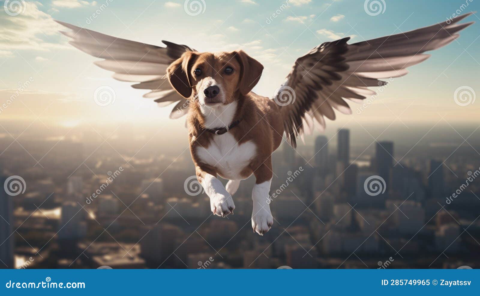 Flying Above the City Dog with Wings Stock Image - Image of funny ...