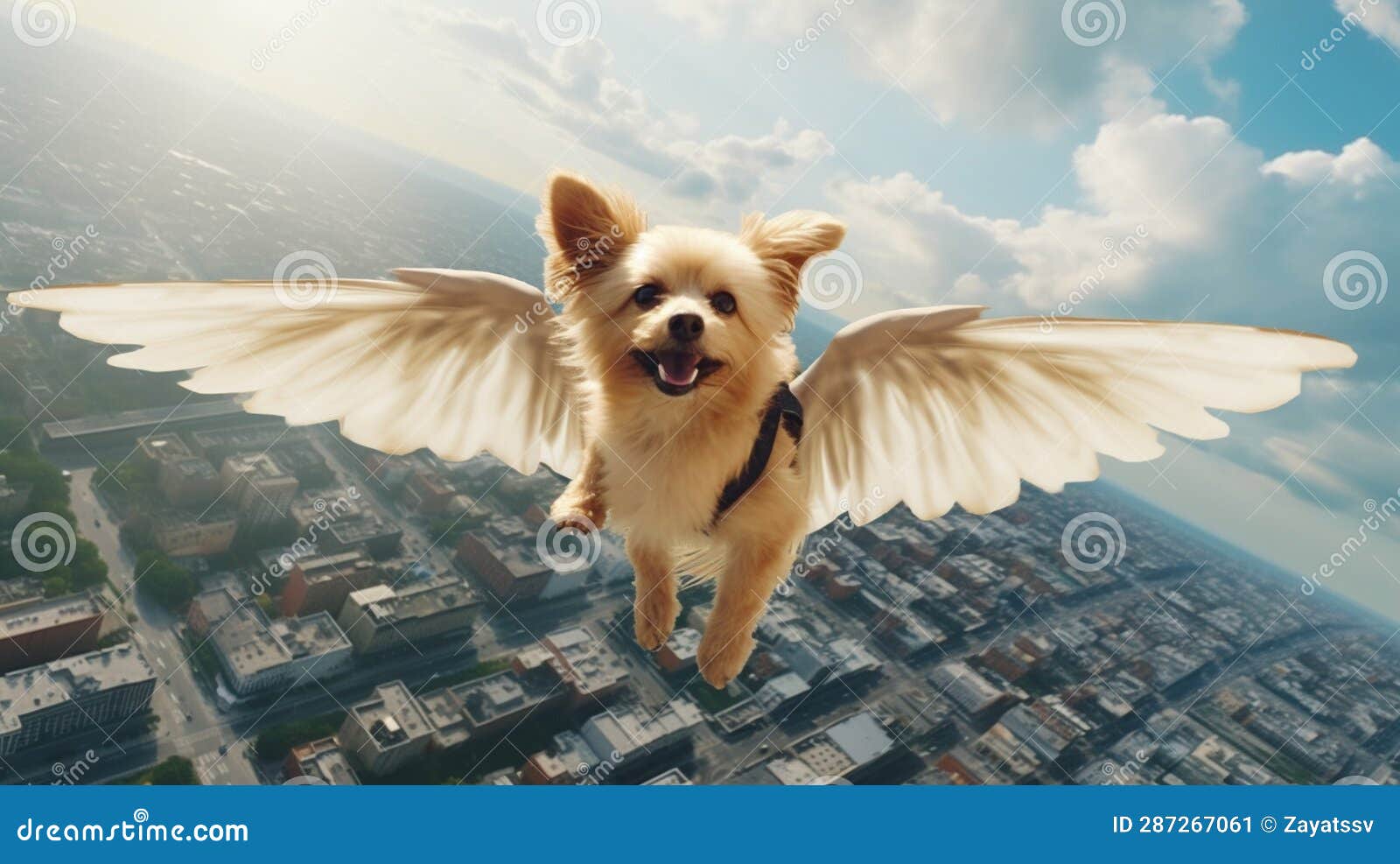 Flying Above the City Dog with Wings Stock Image - Image of puppy ...