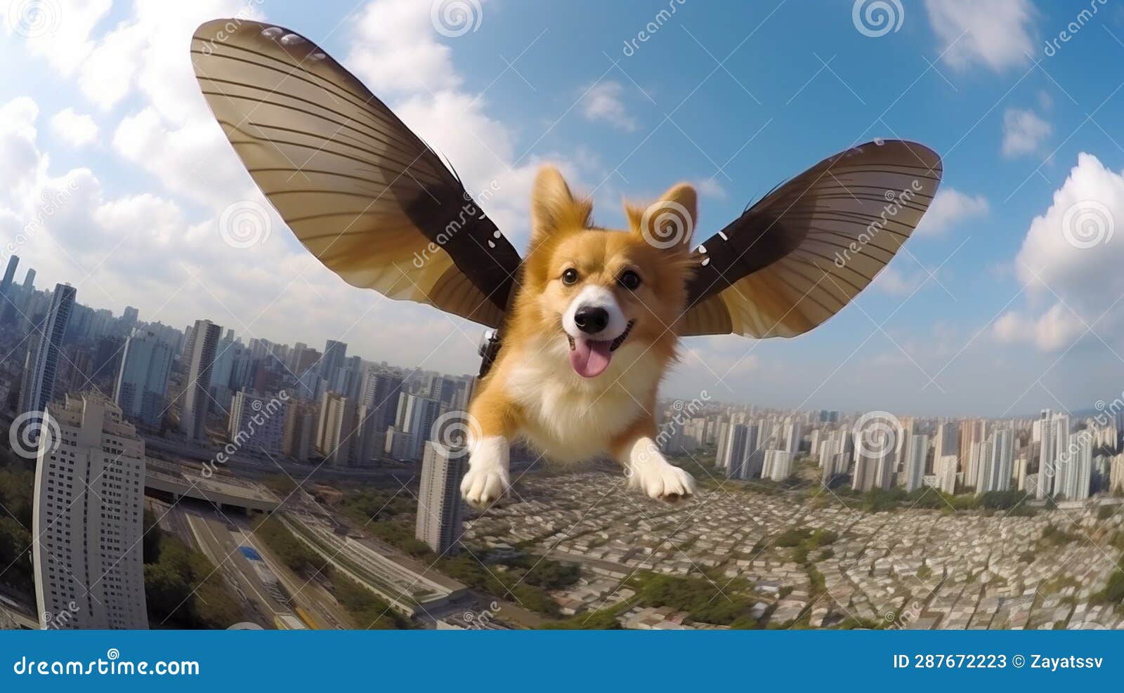 Flying Above the City Dog with Wings Stock Image - Image of play ...