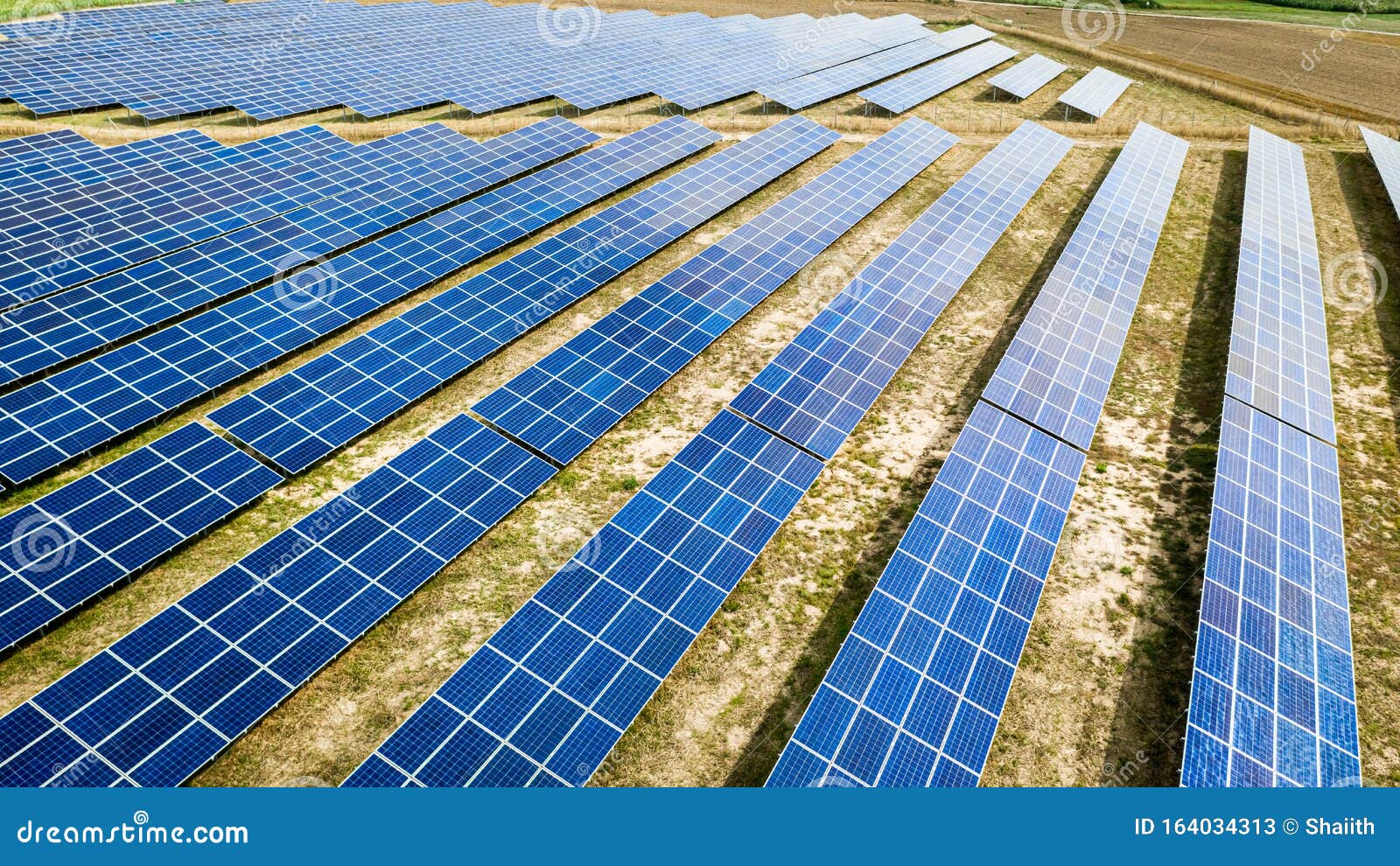 Flying Above Stunning View of Solar Panels on Dry Field Stock Image ...