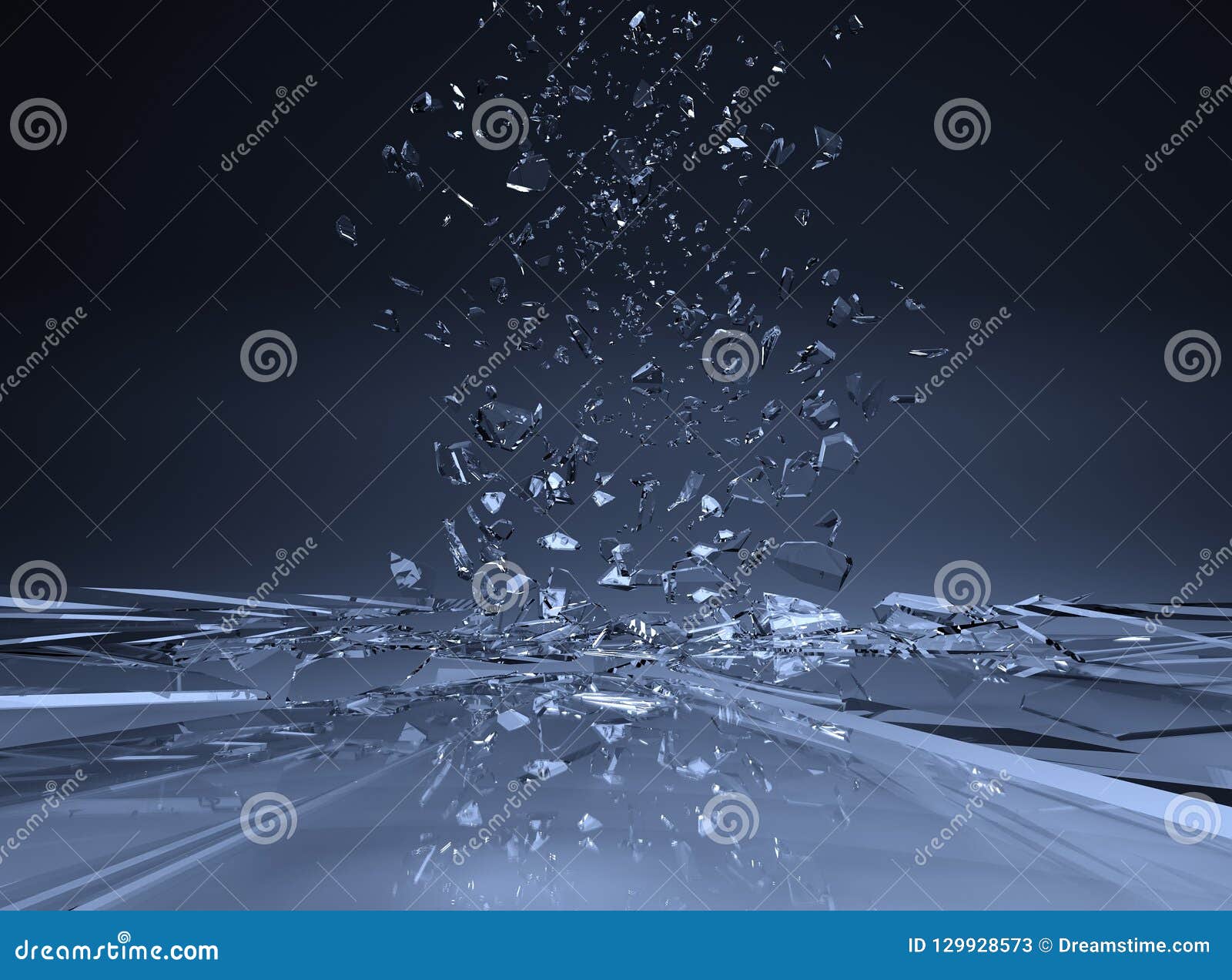 Flying Abstract Blue Broken Glass 3d Illustration Stock Illustration ...