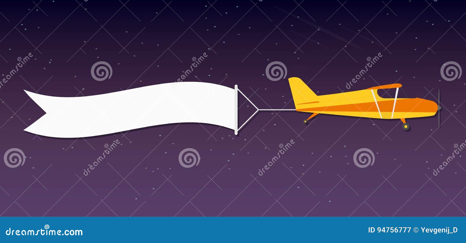 Flying Advertising Banner. Plane with Horizontal Banner in Night Outer ...