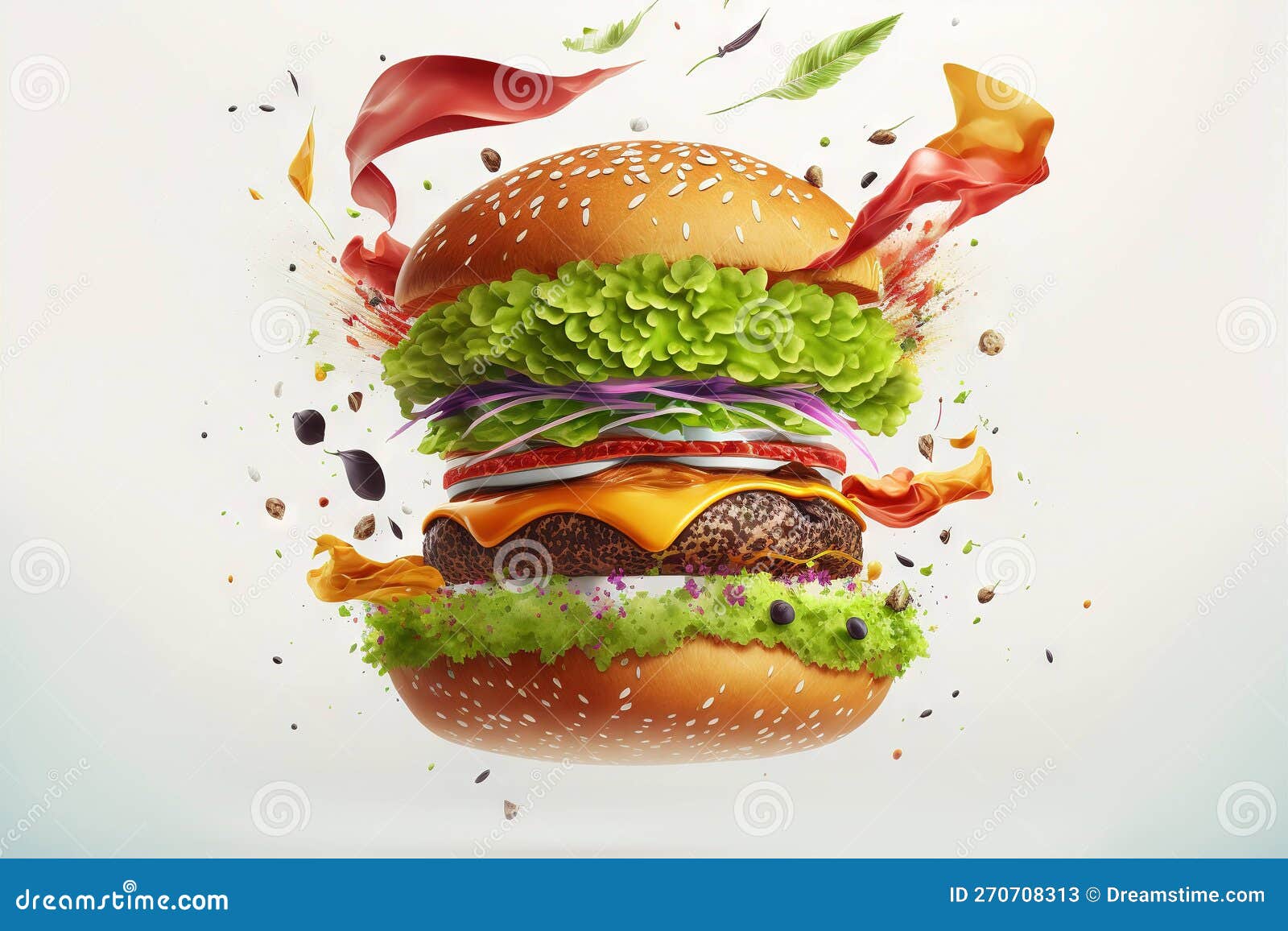 Flying in Air Burger on White Background Stock Illustration ...