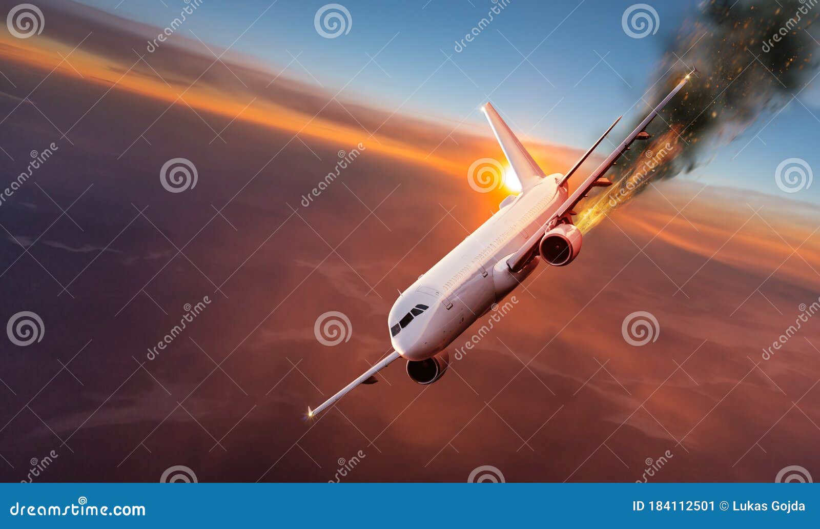 Flying Aircraft with Exploding Aero Engine Stock Image - Image of ...