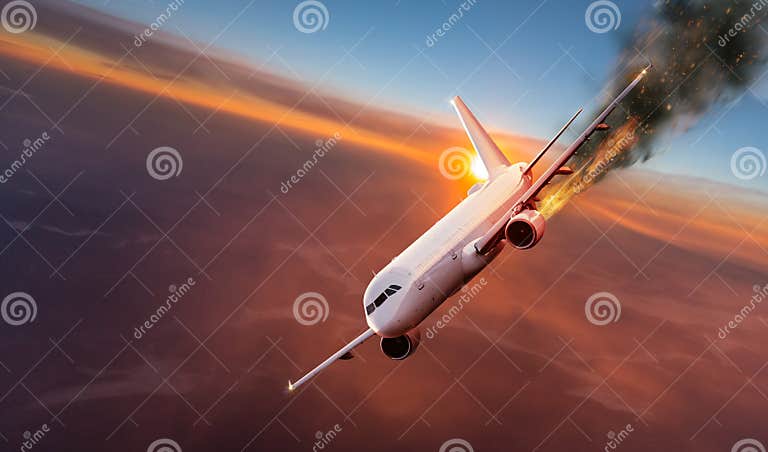 Flying Aircraft with Exploding Aero Engine Stock Image - Image of ...