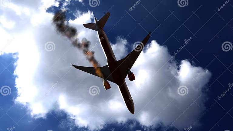 Flying Aircraft with Exploding Aero Engine Just before Air Crash. 3D ...