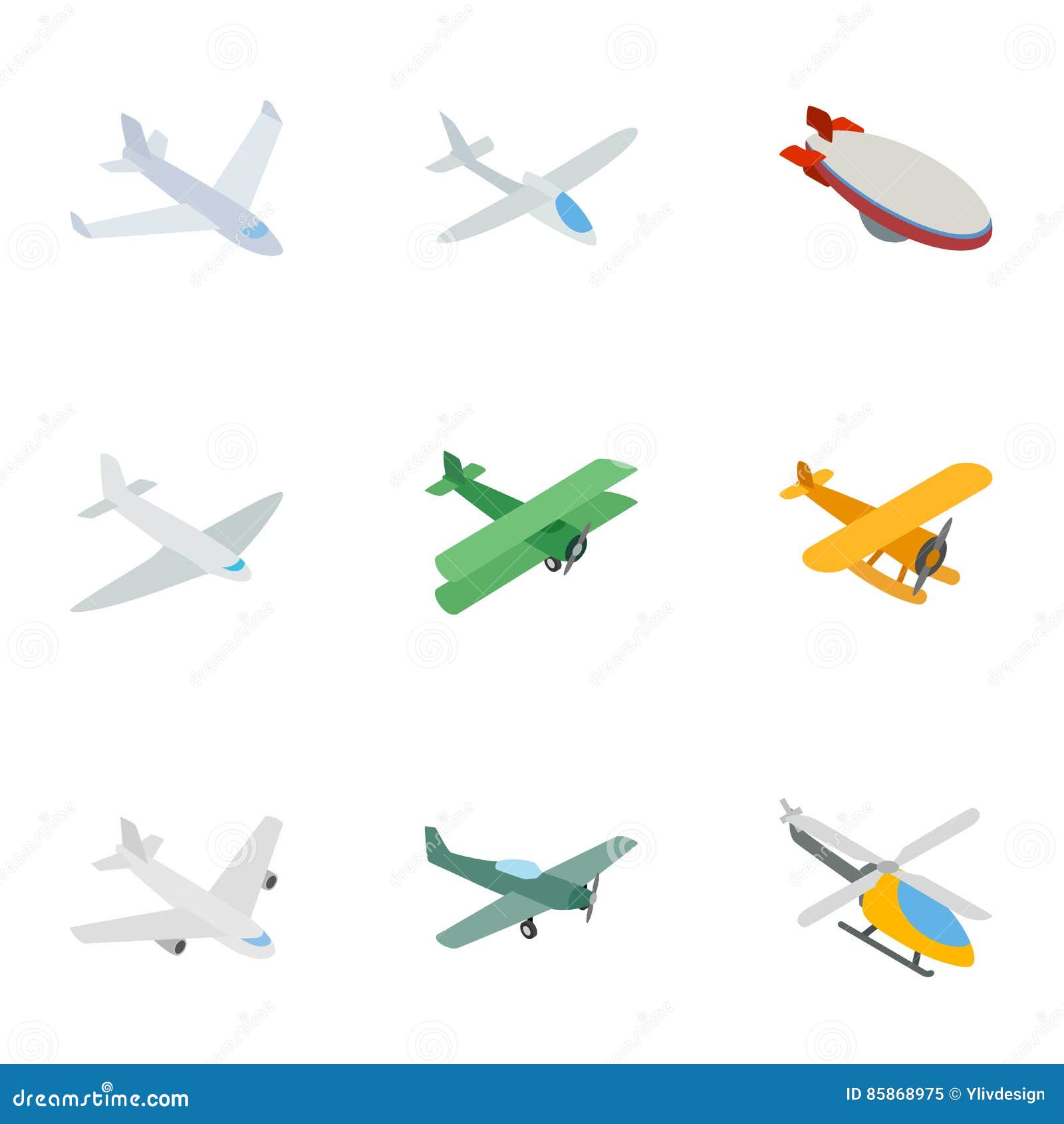 Flying Aircraft Icons, Isometric 3d Style Stock Vector - Illustration ...