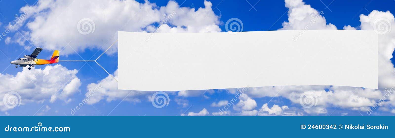 Flying airplane and banner stock photo. Image of border - 24600342