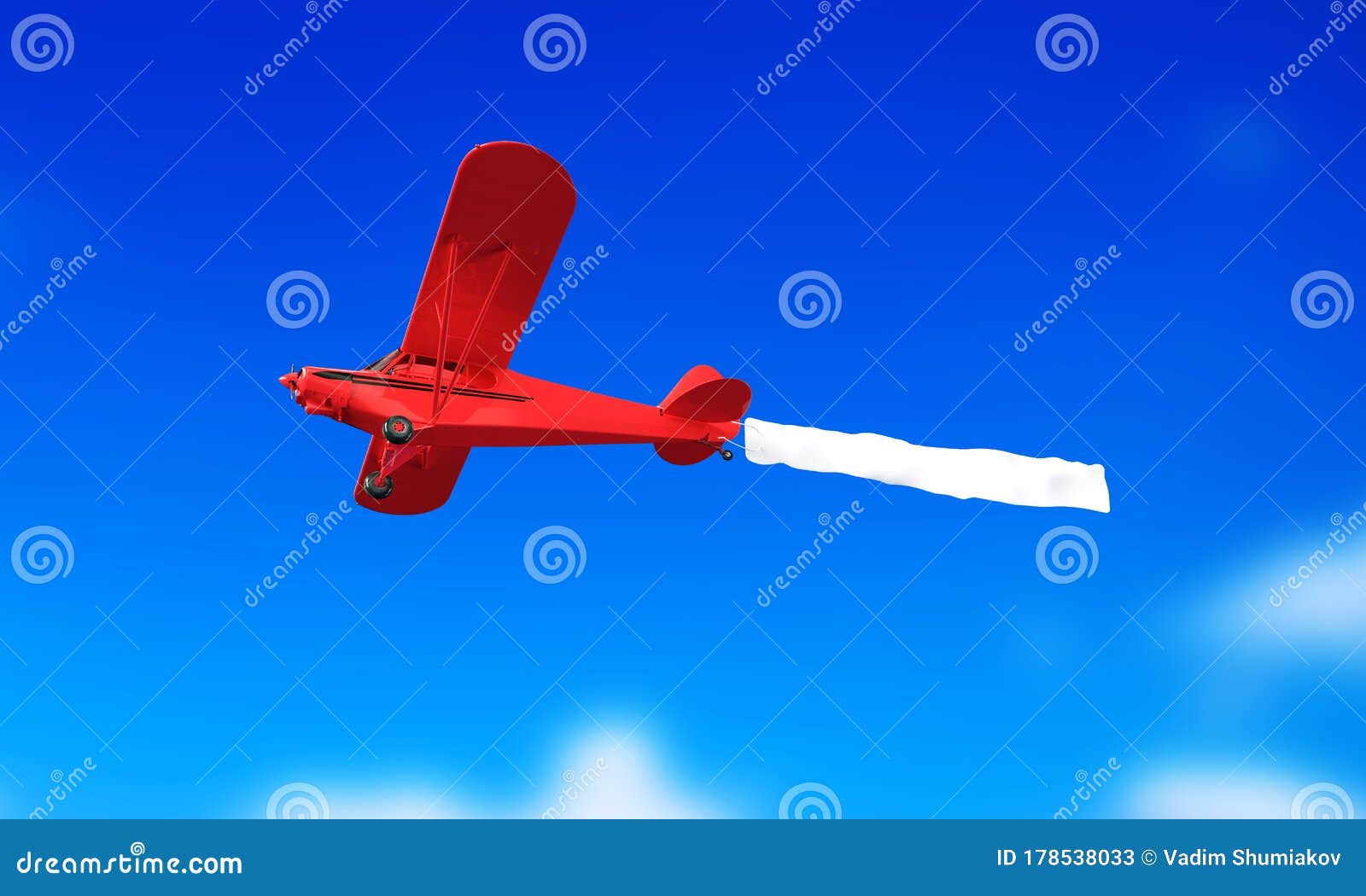 Flying Airplane and Banner on Blue Sky. 3D Illustration Stock ...