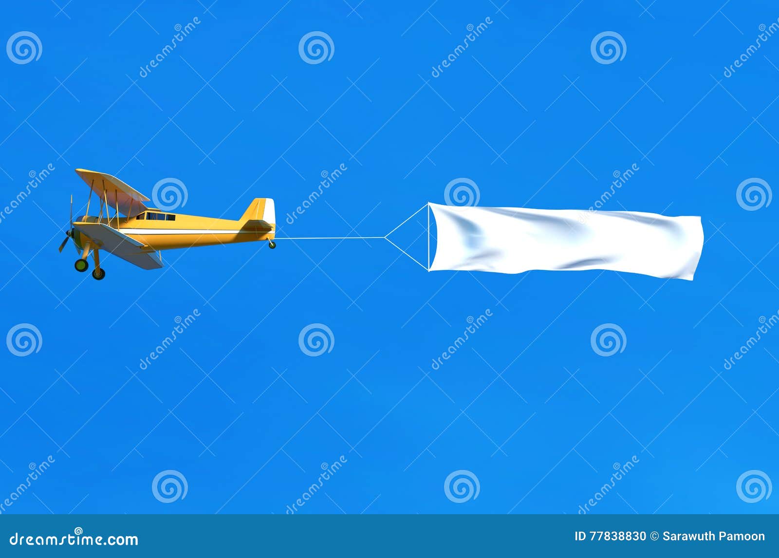 Flying Airplane and Banner on Blue Sky. 3D Illustration Stock ...