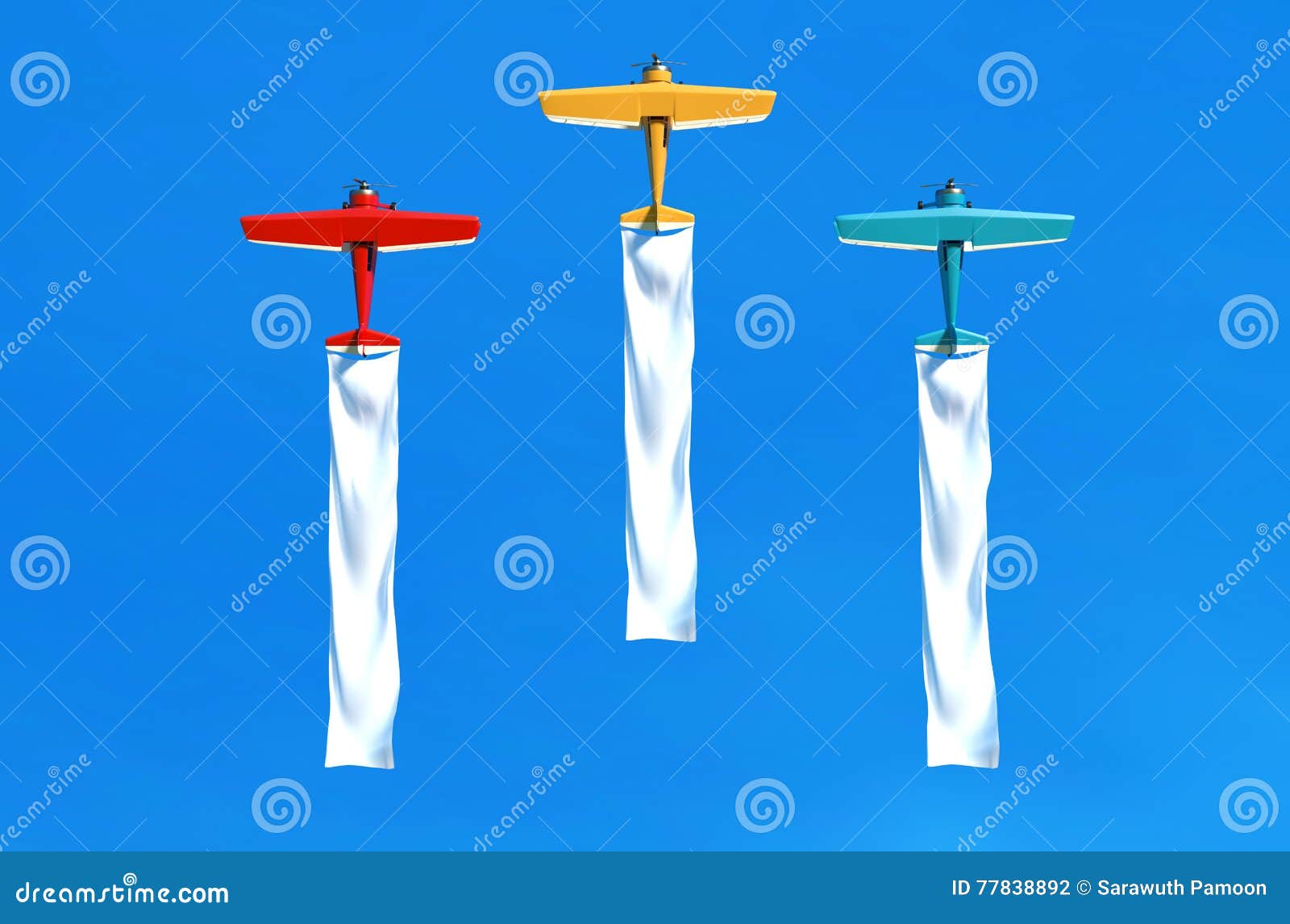 Flying Airplane and Banner on Blue Sky. 3D Illustration Stock ...