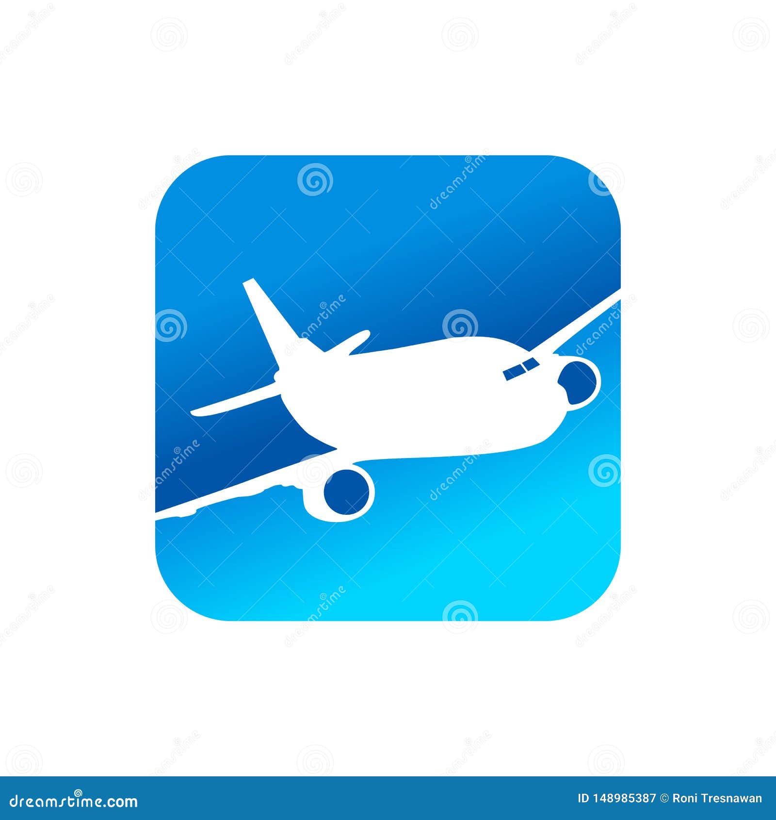 Flying Airplane Blue Rounded Square Icon Design Stock Vector ...