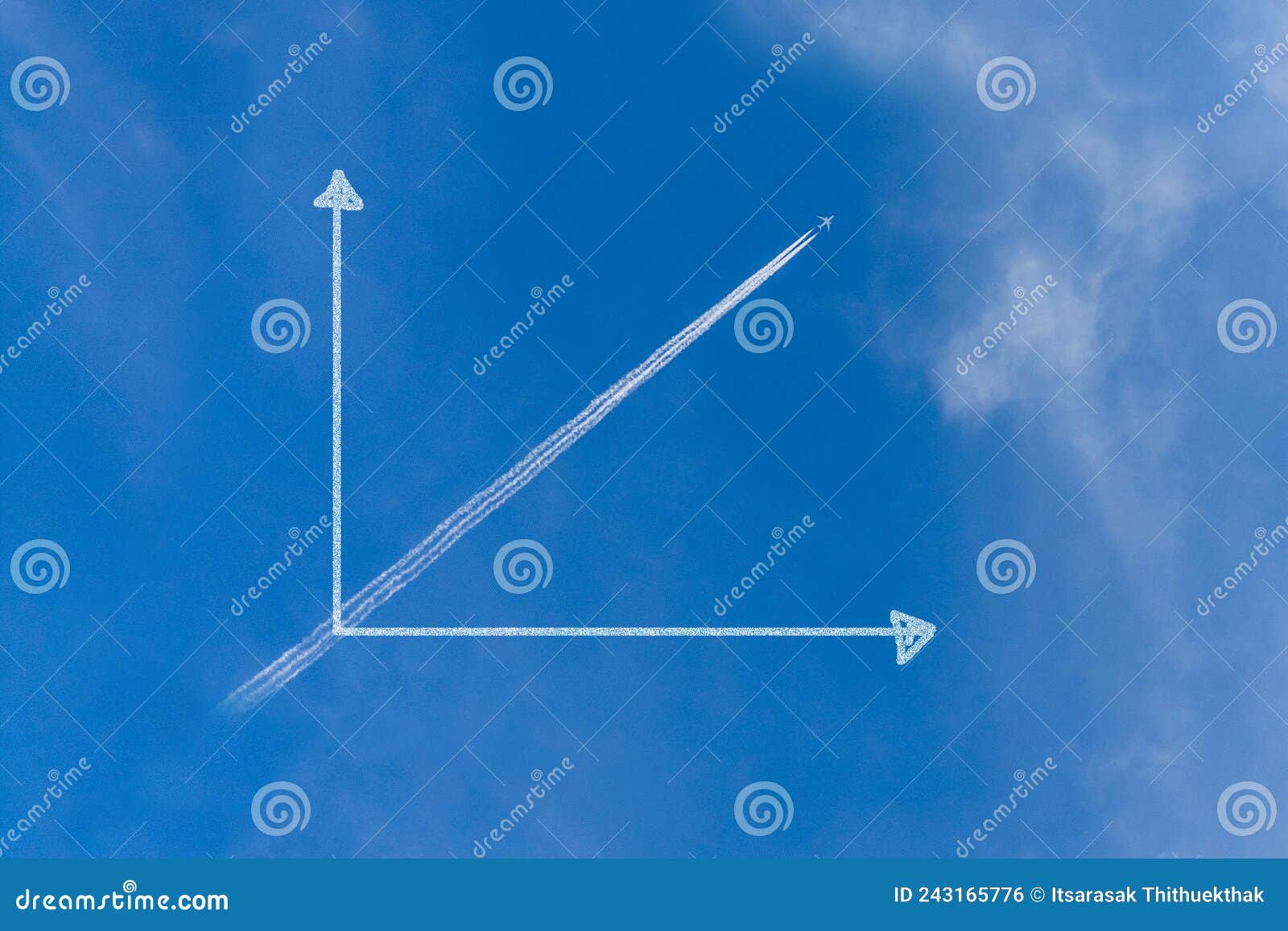 Flying Airplane on the Blue Sky in Graph Creative Business Concept ...