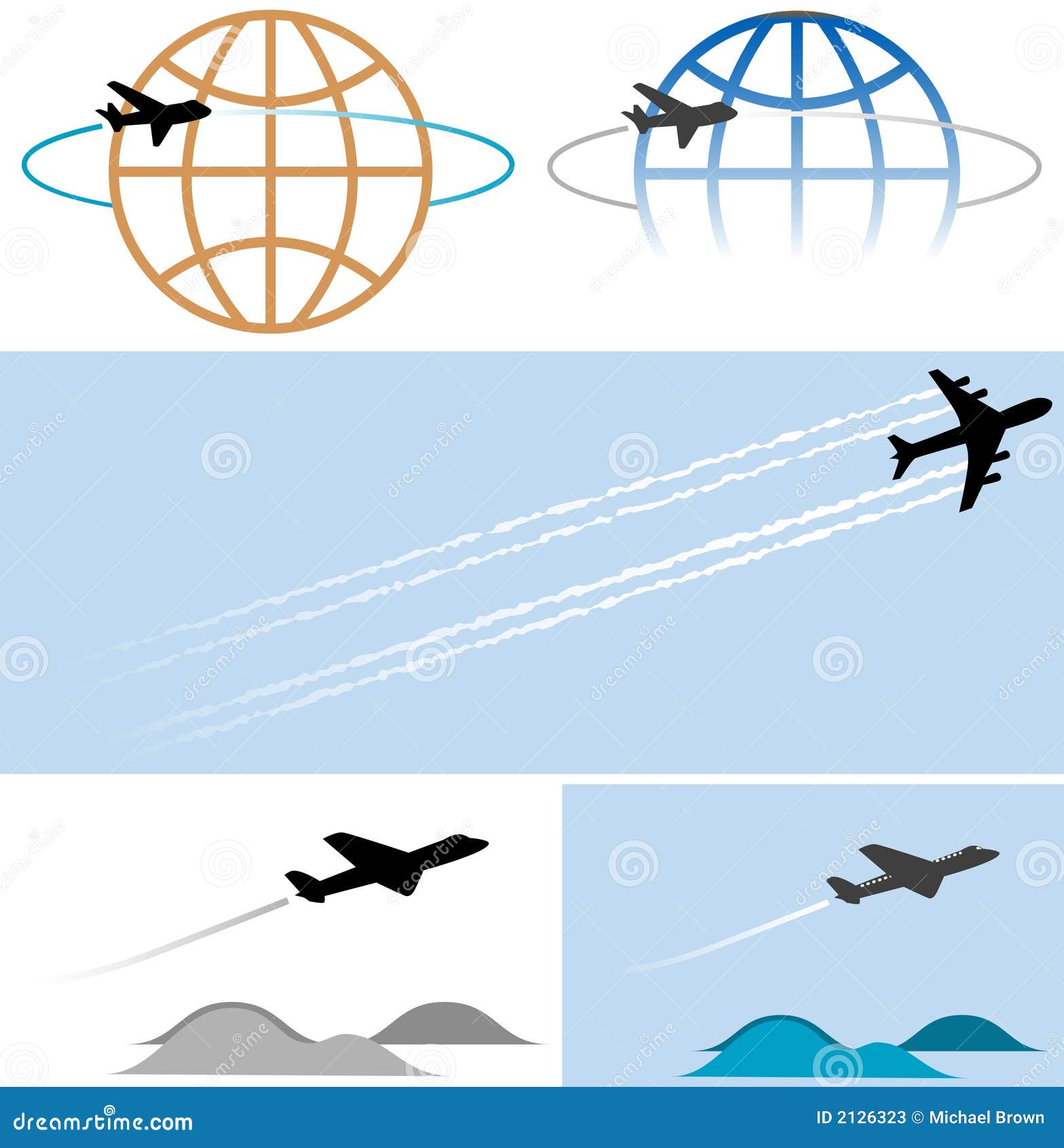 Flying Airplane Icons Symbols Stock Vector - Illustration of flight ...