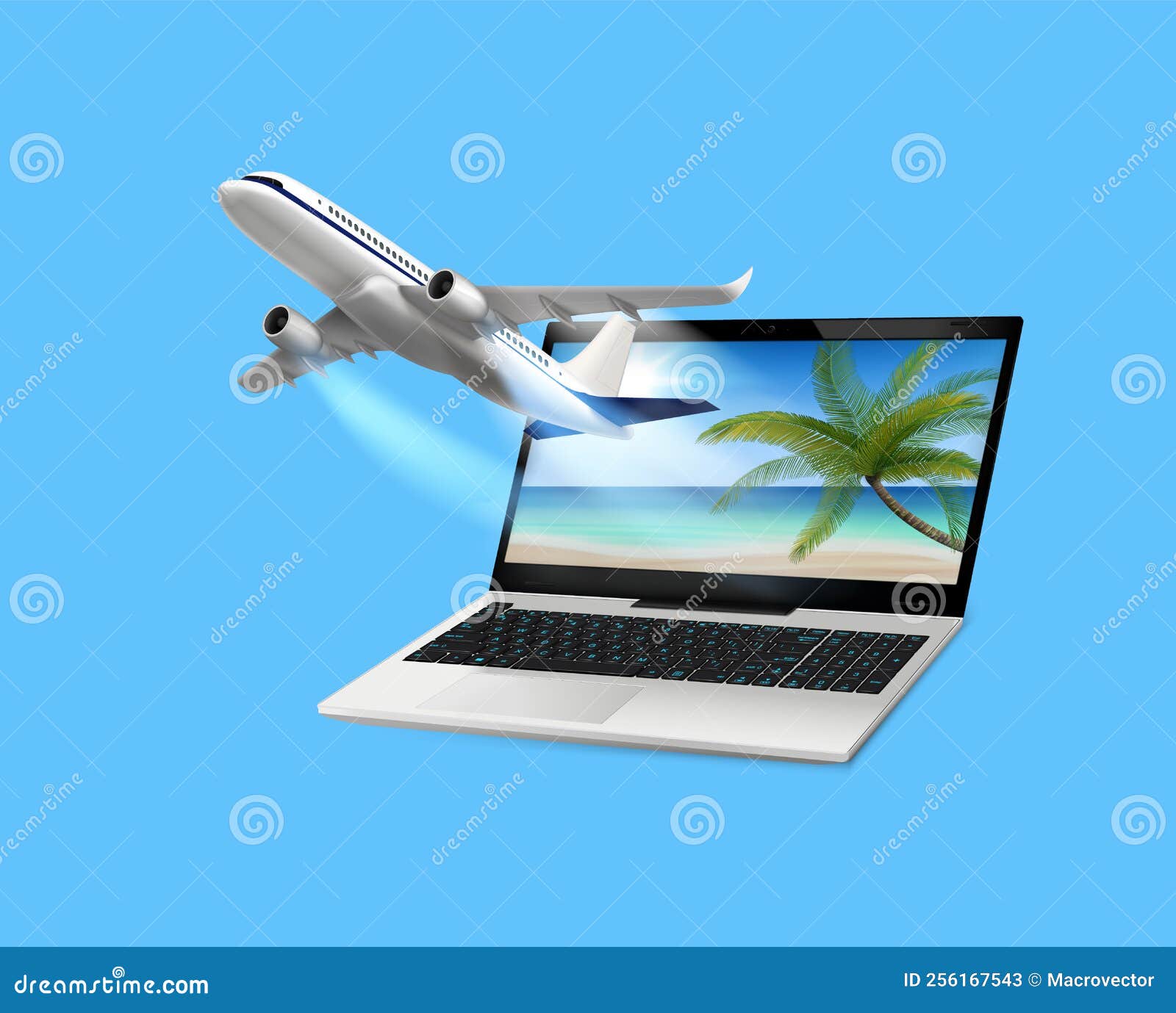 Flying Airplane Laptop Composition Stock Vector - Illustration of ...