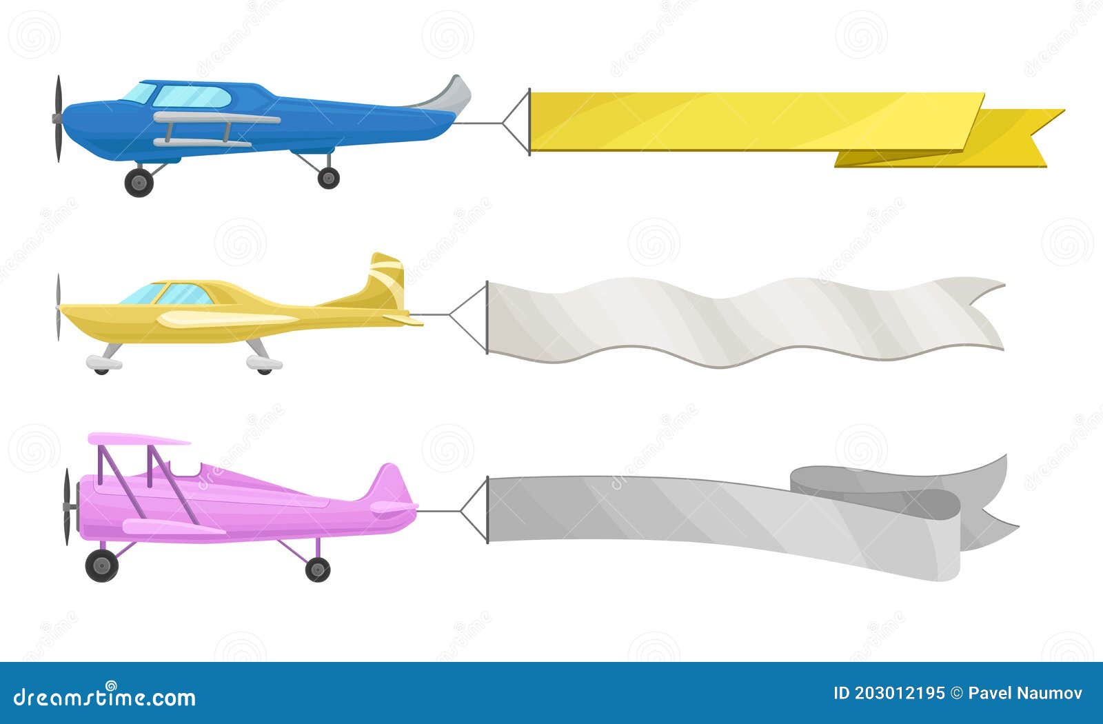 Flying Airplanes with Fluttering Empty Banner Vector Set Stock Vector ...