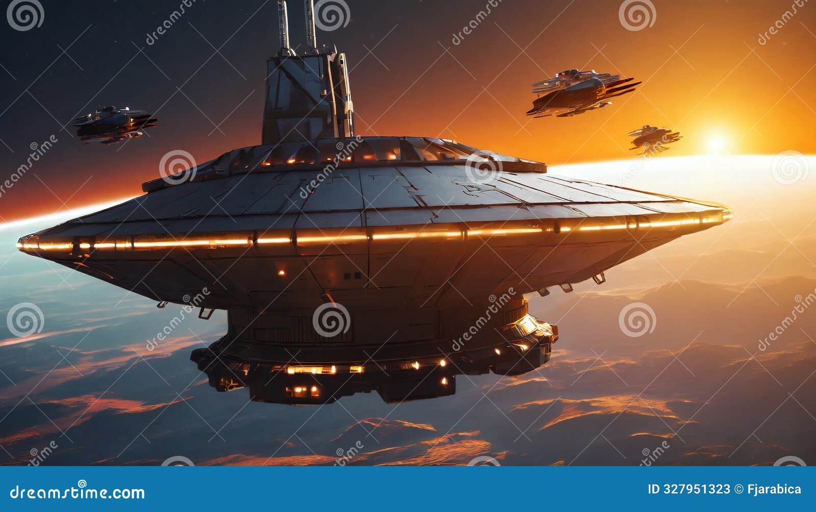Flying alien ship stock illustration. Illustration of aviation - 327951323