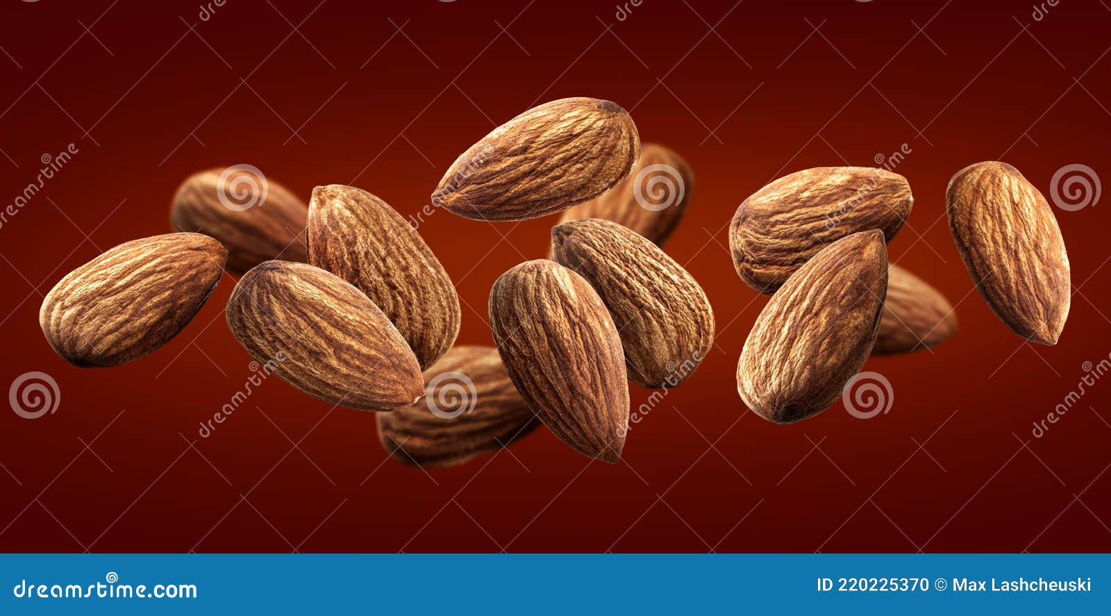 Flying Almond Isolated on Red Background Stock Photo - Image of ...