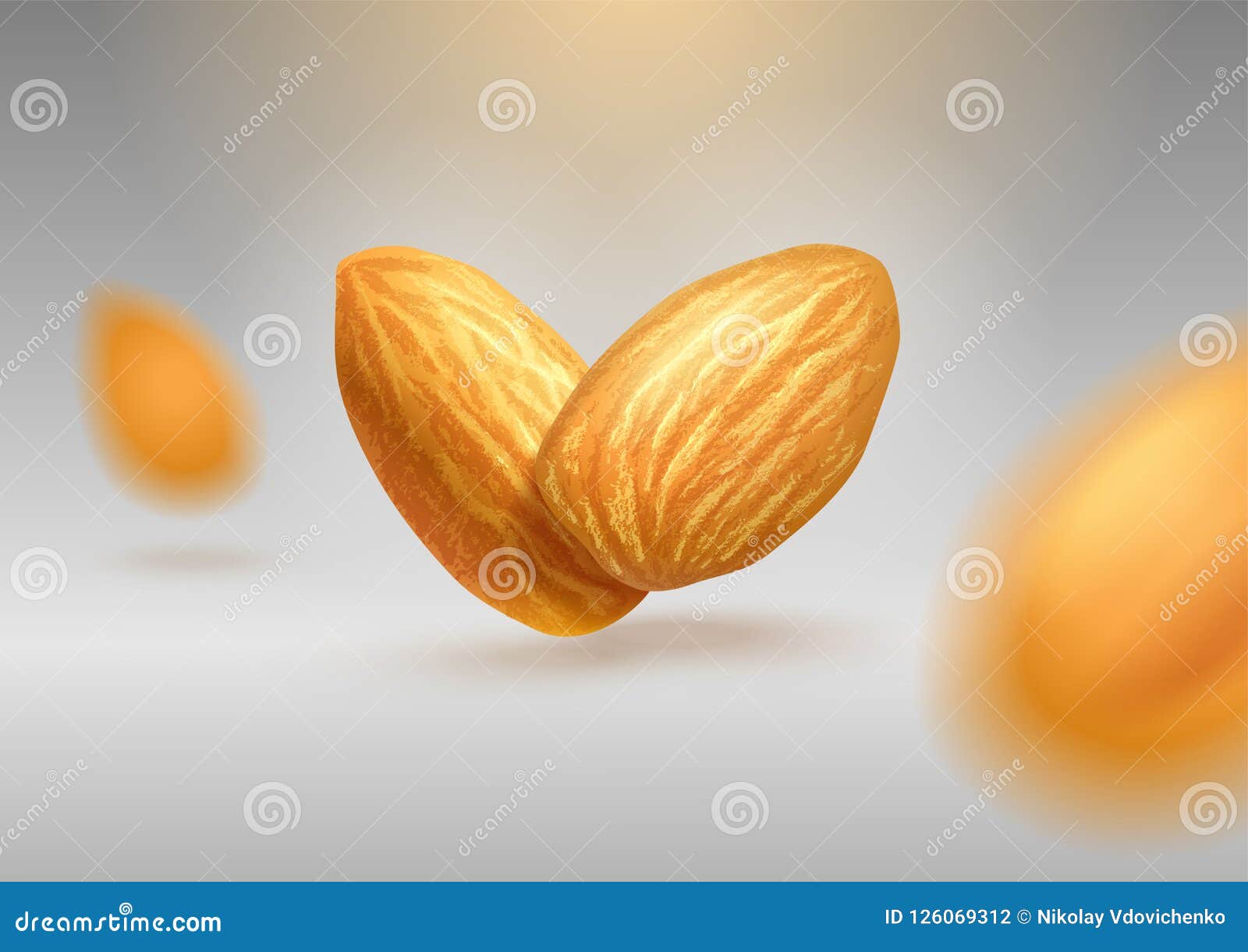 Flying Almonds on Gray Isolated Background. Realistic Vector 3d ...