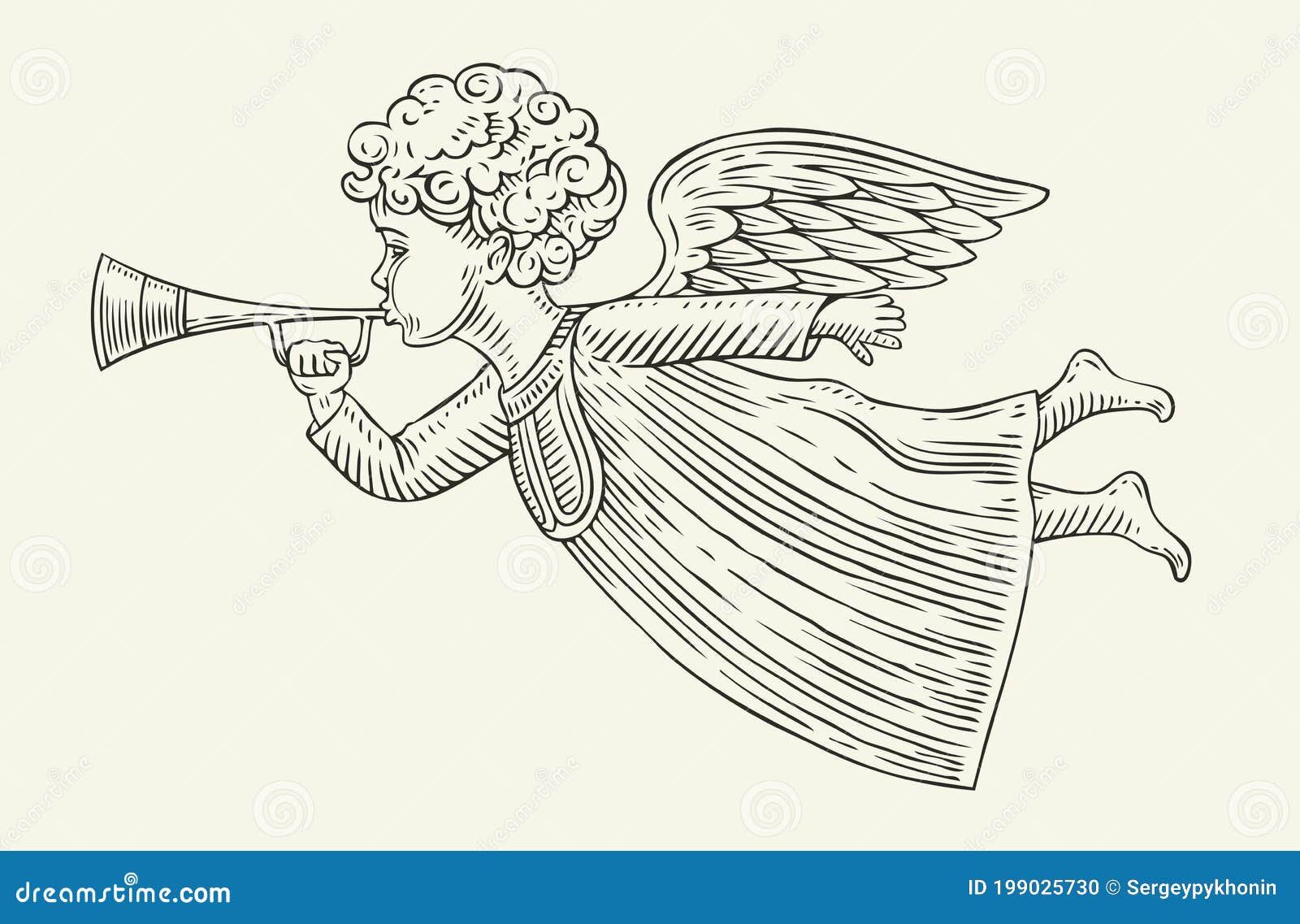Flying Angel Messenger. Sketch Vintage Vector Illustration Stock Vector ...